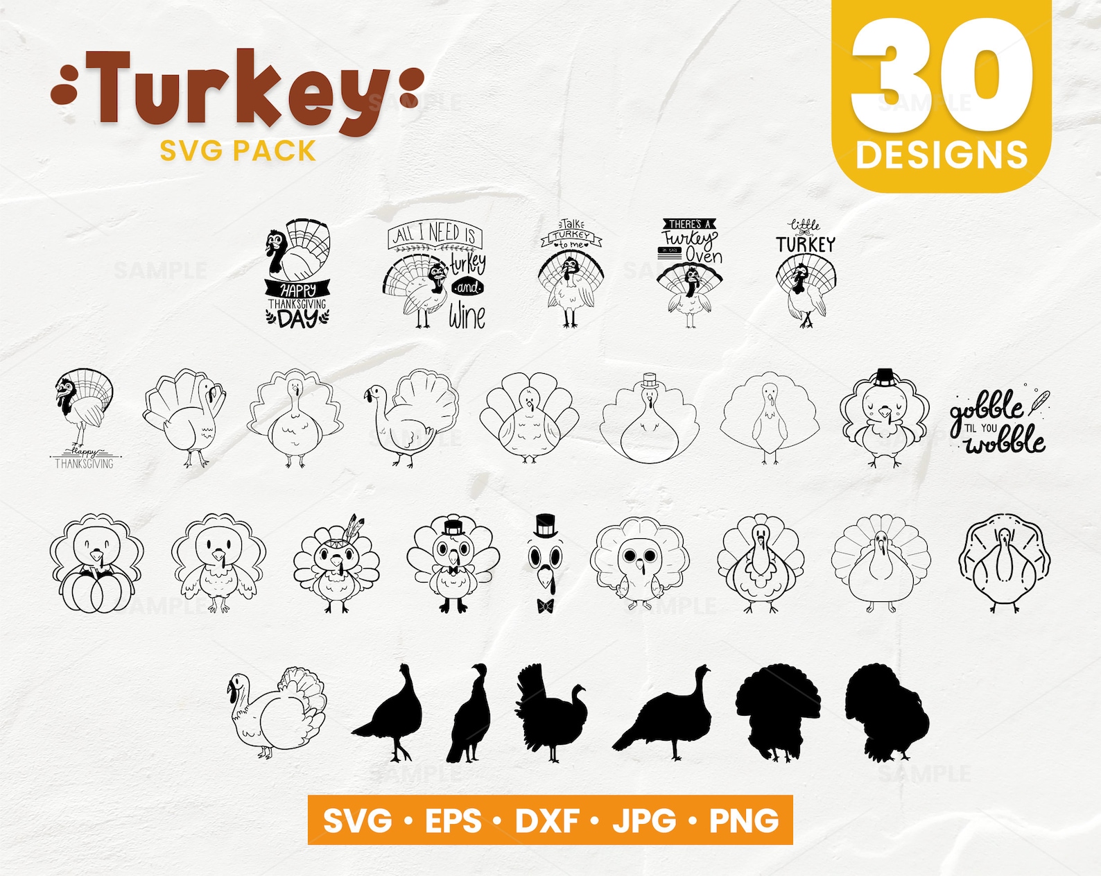 30 Turkey Svg Bundle | Turkey Svg Cut File, Svg Cut File Turkey Dxf ...