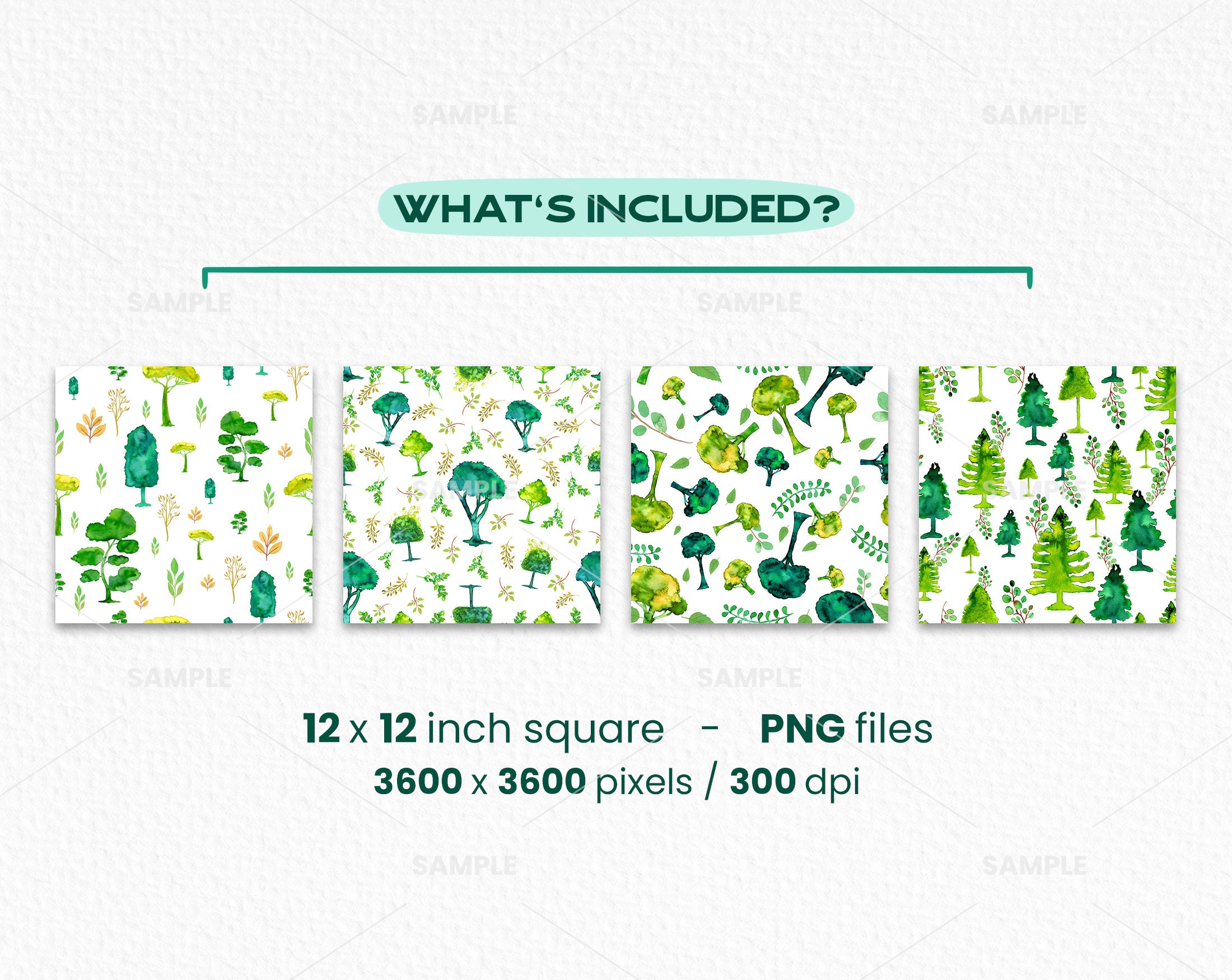 4 Watercolor Tree Patterns Bundle | Watercolor Forest Seamless Pattern ...