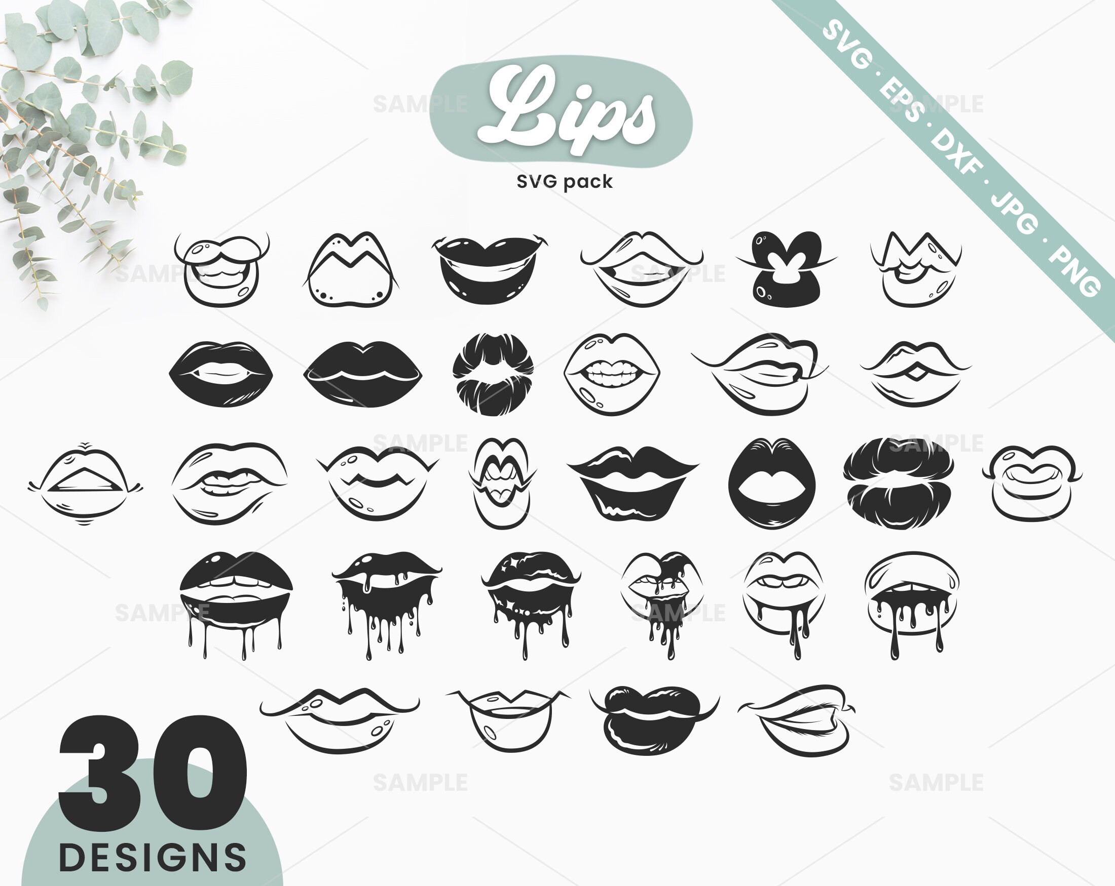 30 Lips SVG Bundle | Lips Print Svg, Lips Svg, Lipstick Svg, Mouth Svg ...