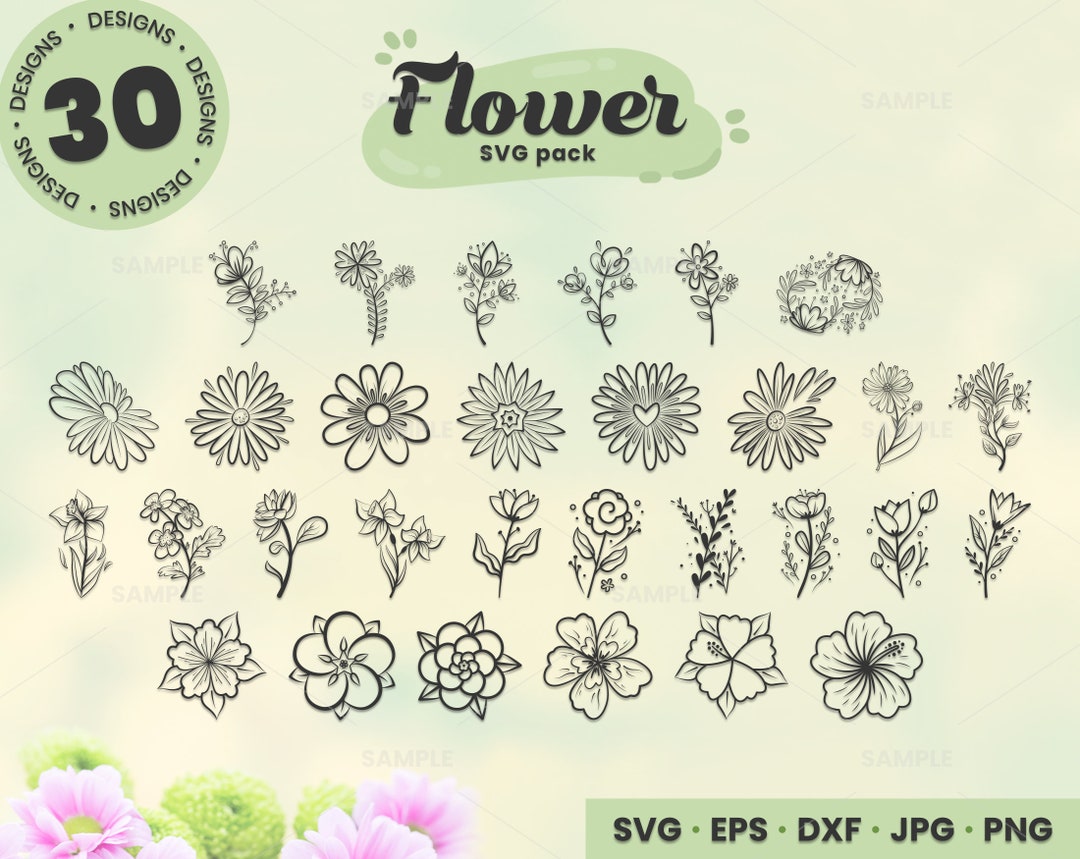 30 Flower SVG Bundle | Flowers Svg Png Hand Drawn, Wildflowers Svg ...