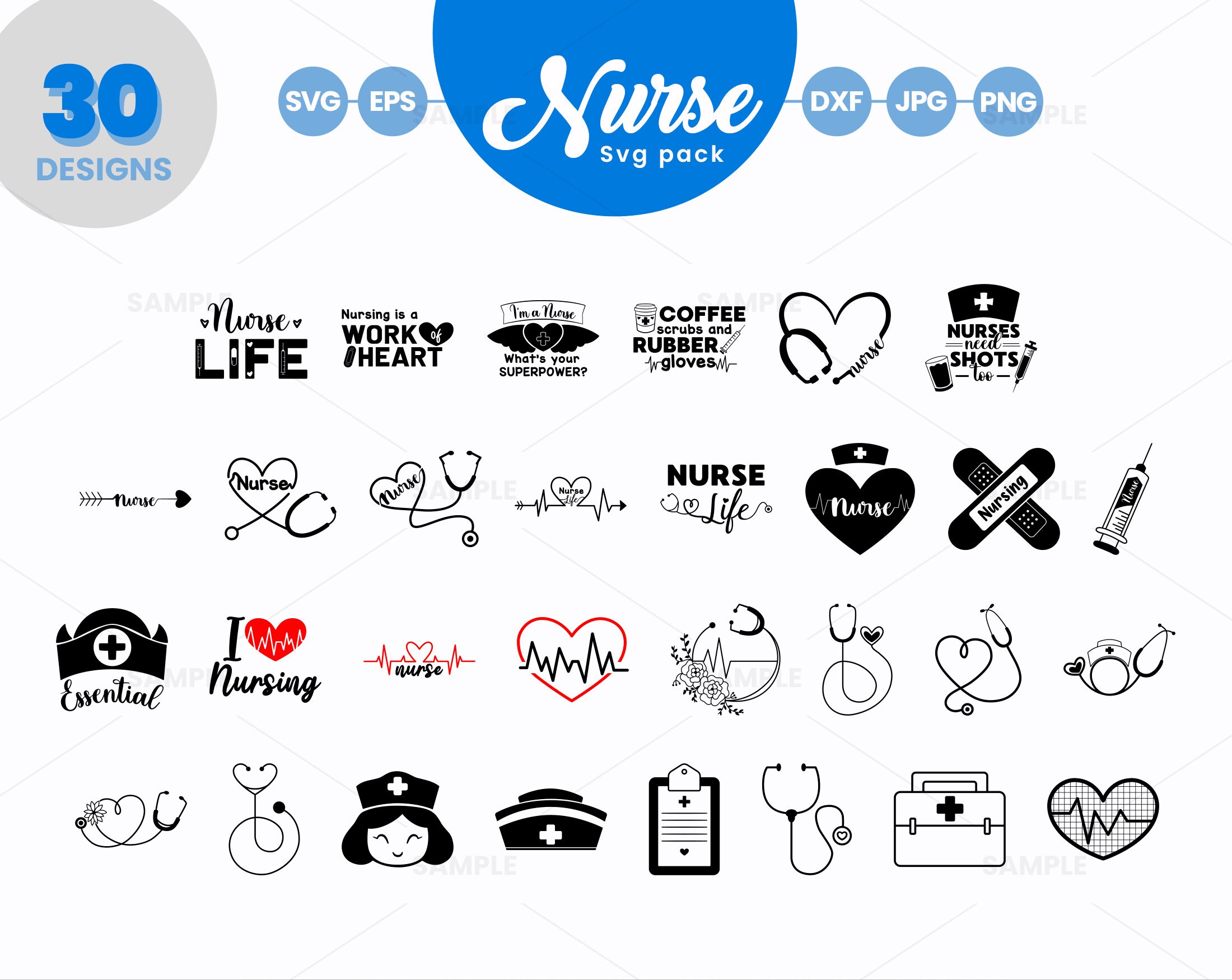 30 enfermera SVG Pack / Enfermera Svg Bundle, Enfermera Citas SVG ...