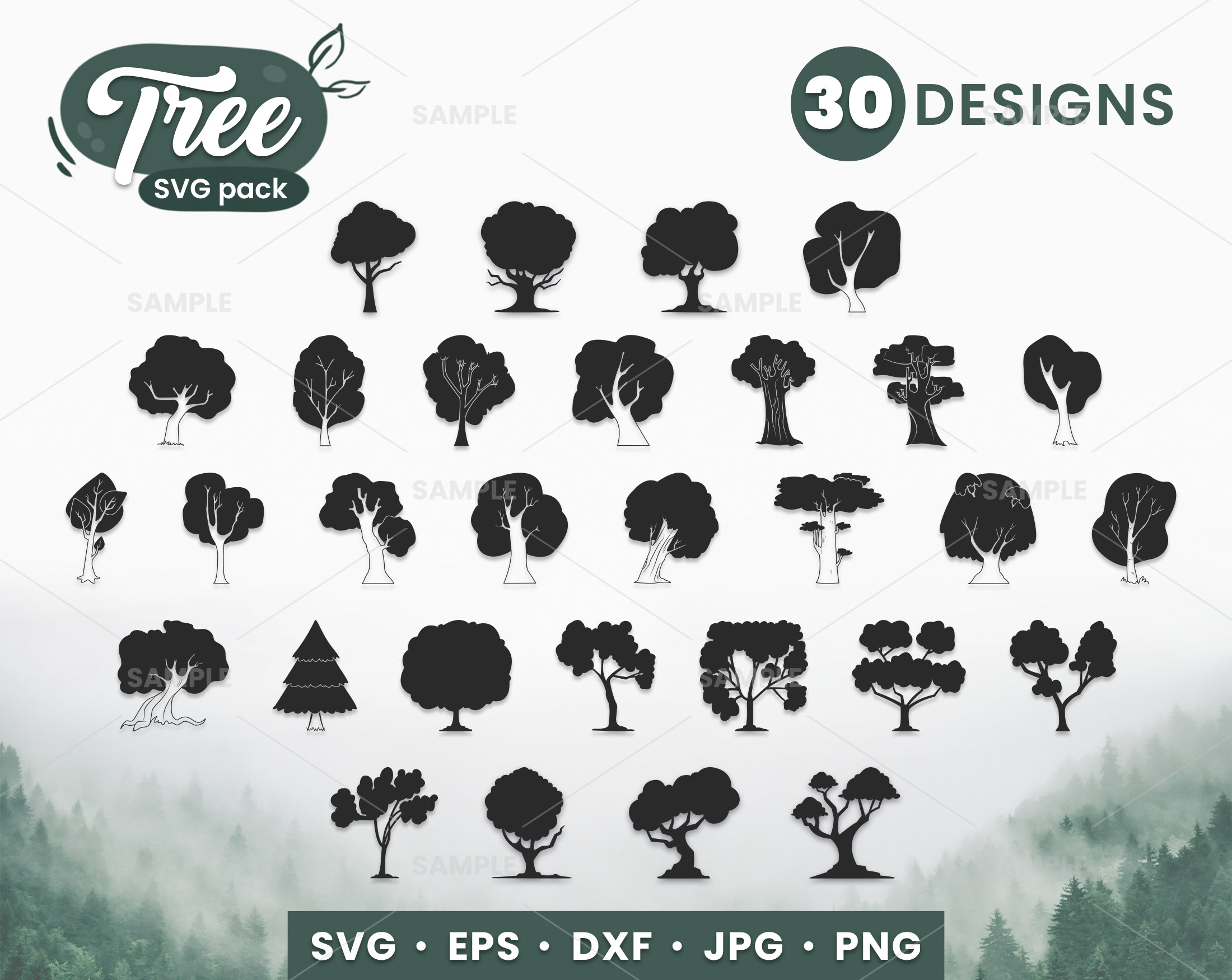 30 Tree SVG Bundle | Tree Svg File, Vector, Tree Silhouette Svg, Forest ...