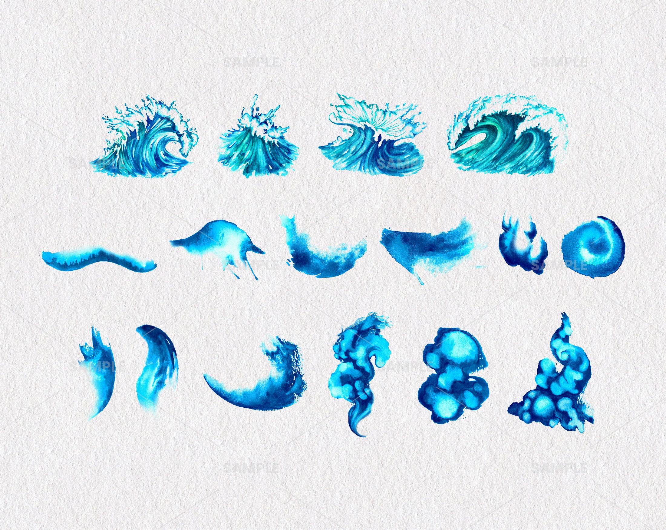 Watercolor Wave Bundle | Watercolor Ocean Waves Clipart, Summer ...