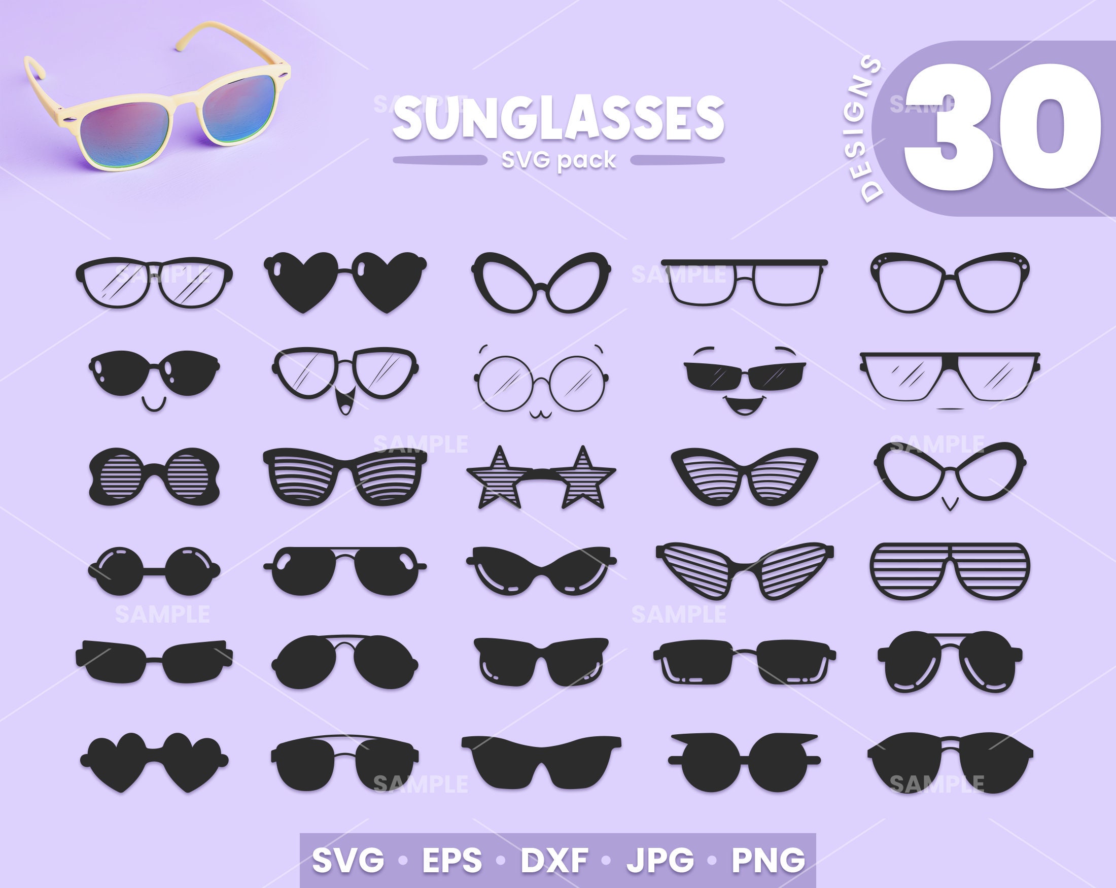 30 Sunglasses SVG Bundle Glasses Svg, Aviator Sunglasses, Sunglasses ...