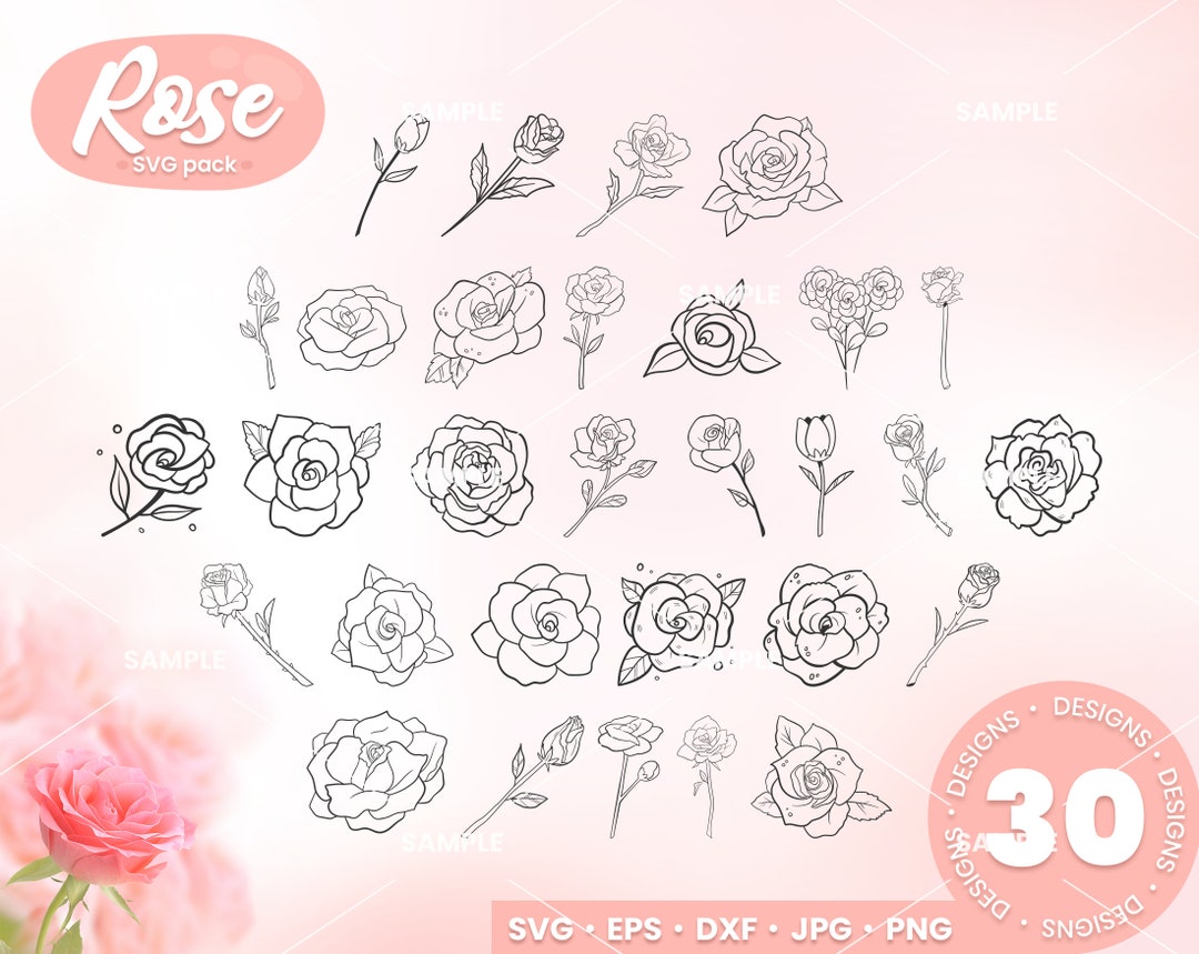 30 Rose SVG Bundle | Rose Svg, Flowers SVG, Rose Bundle Svg, Rose ...