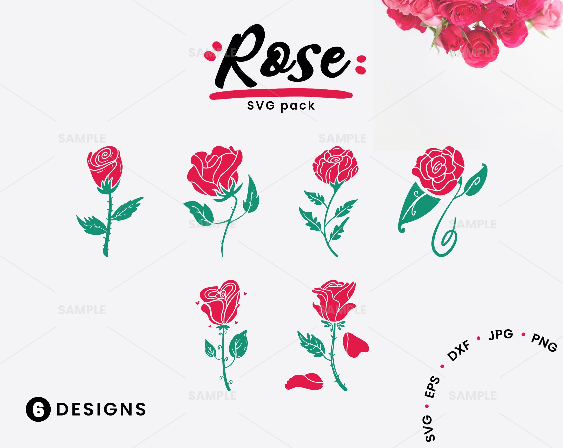 Roses SVG Pack 1 Roses Clipart Svg, Roses Bundle Svg, Roses Cut File ...