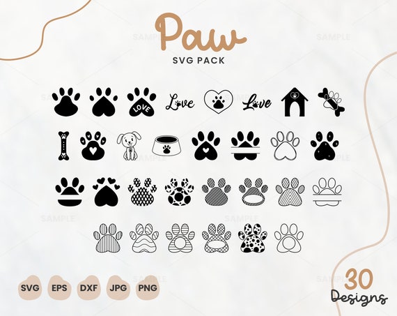 30 Paw SVG Pack Pet Paw SVG Dog Love SVG Cat Paw Print - Etsy