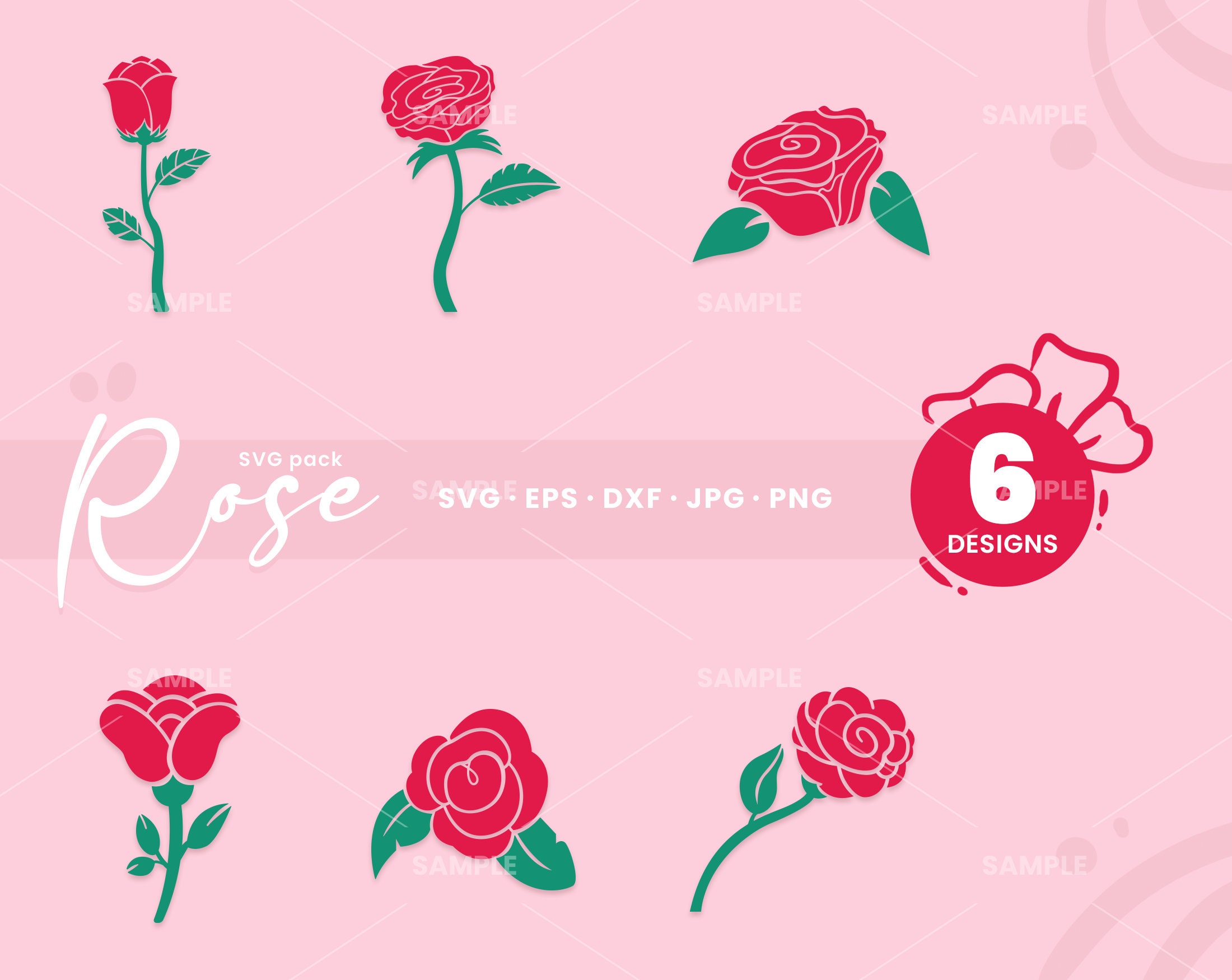 Roses SVG Pack 5 Roses Clipart Svg Roses Bundle Svg Roses - Etsy