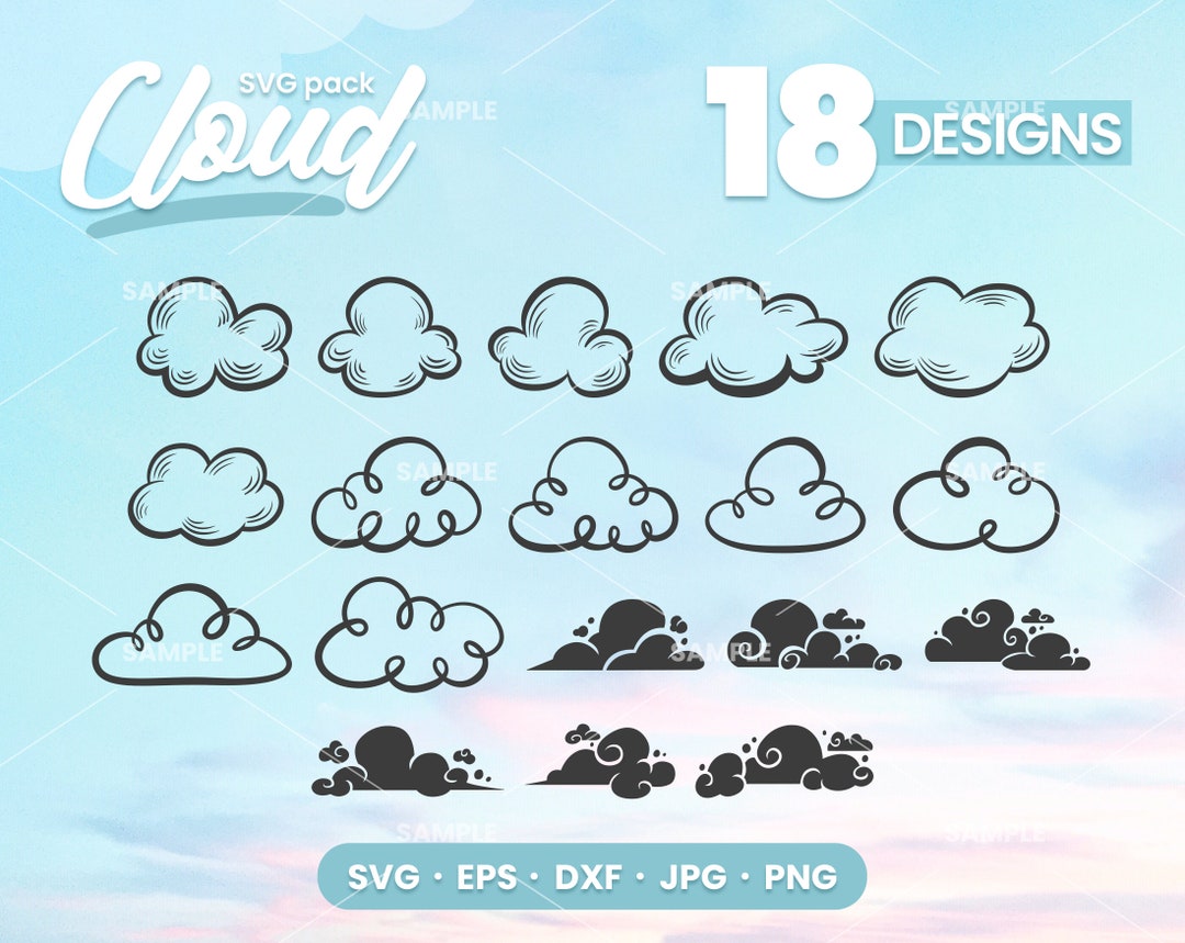 18 Cloud SVG Bundle | Cloud Svg, Cloud Cut File, Cloud Dxf, Cloud ...