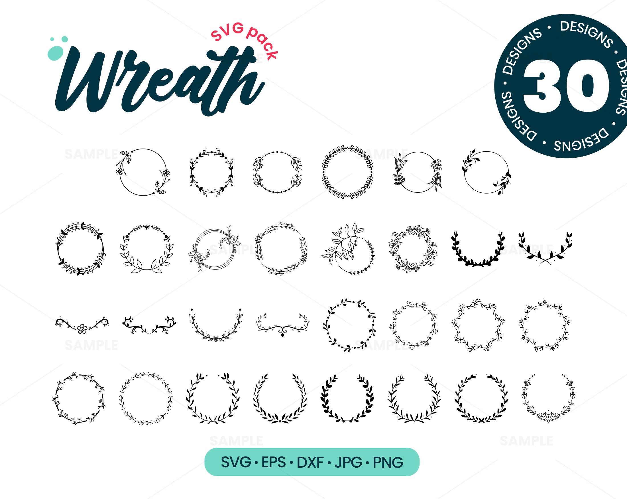 30 Wreath SVG Bundle | Floral Wreath Bundle Svg, Wreath Svg, Wreath ...