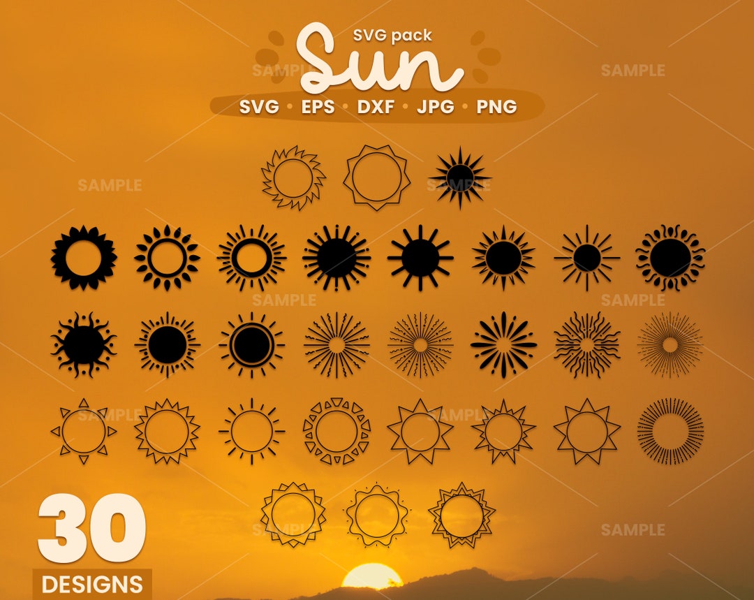 30 Sun Cricut, Sun Cut File, Sun Silhouette, Digital Cut Files, Dxf ...