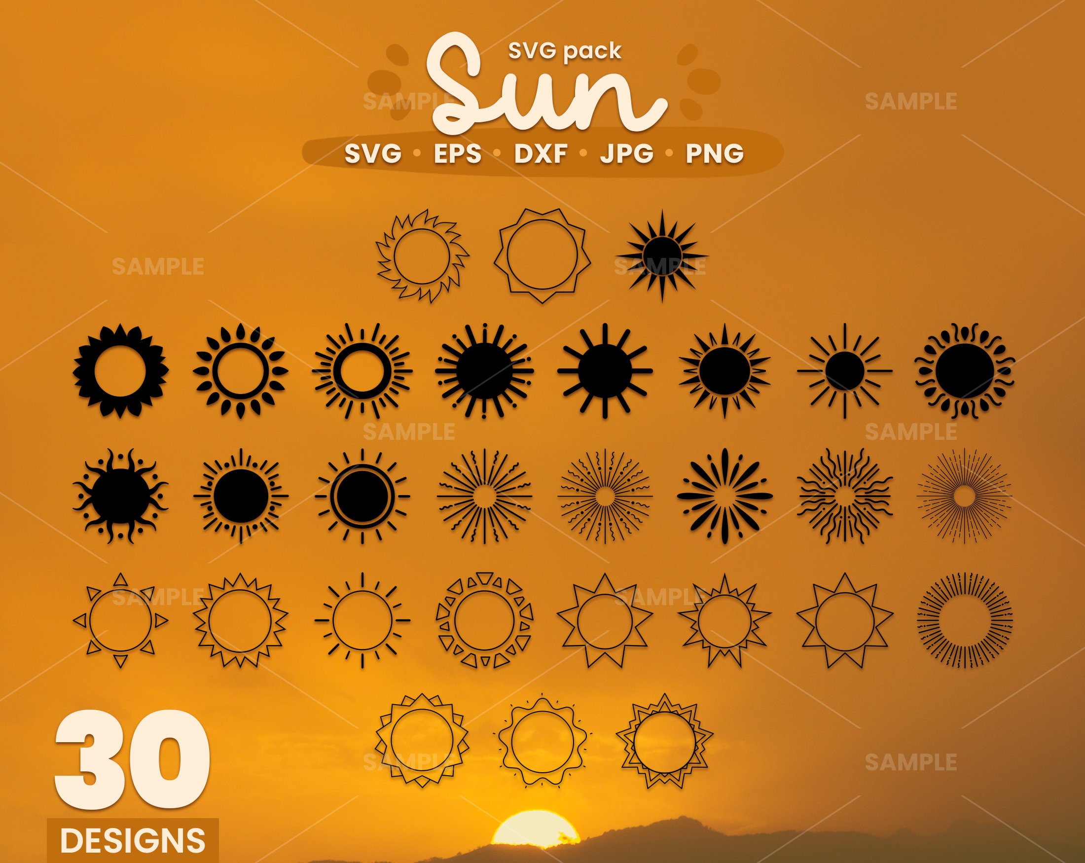 30 Sun Cricut, Sun Cut File, Sun Silhouette, Digital Cut Files, Dxf ...