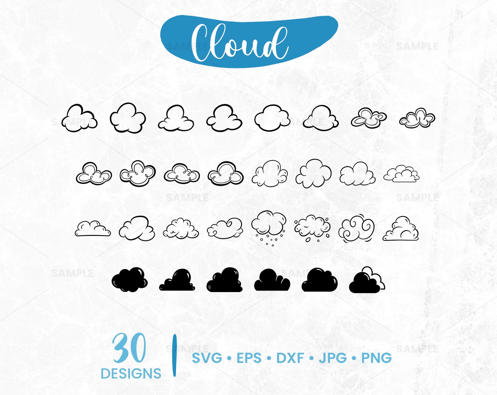 30 Cloud SVG Pack Cloud Svg File, Cloud Bundle Svg, Cloud Clip Art ...