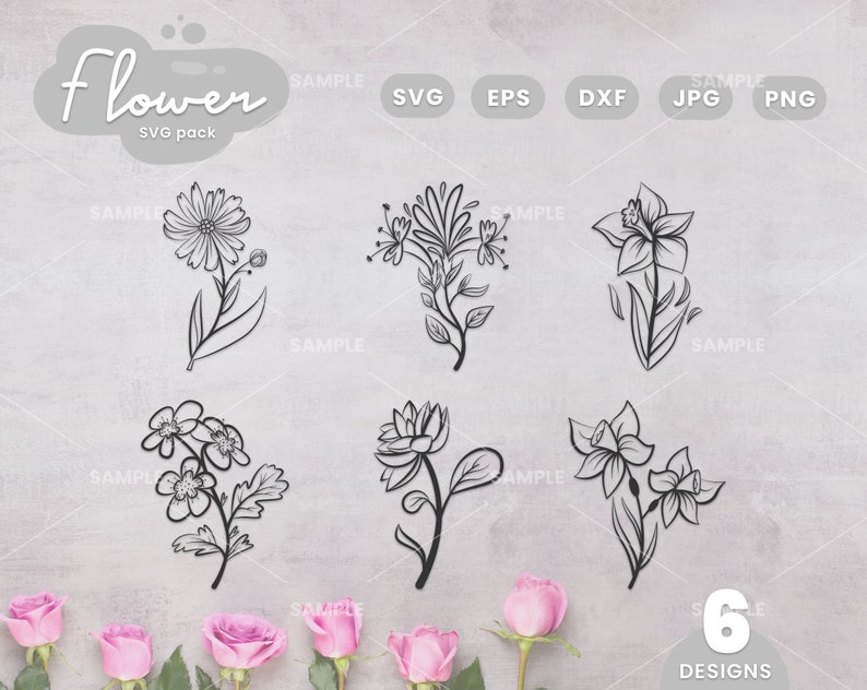Flowers SVG Pack 5 | Flowers Svg Png Hand Drawn, Floral Svg ...