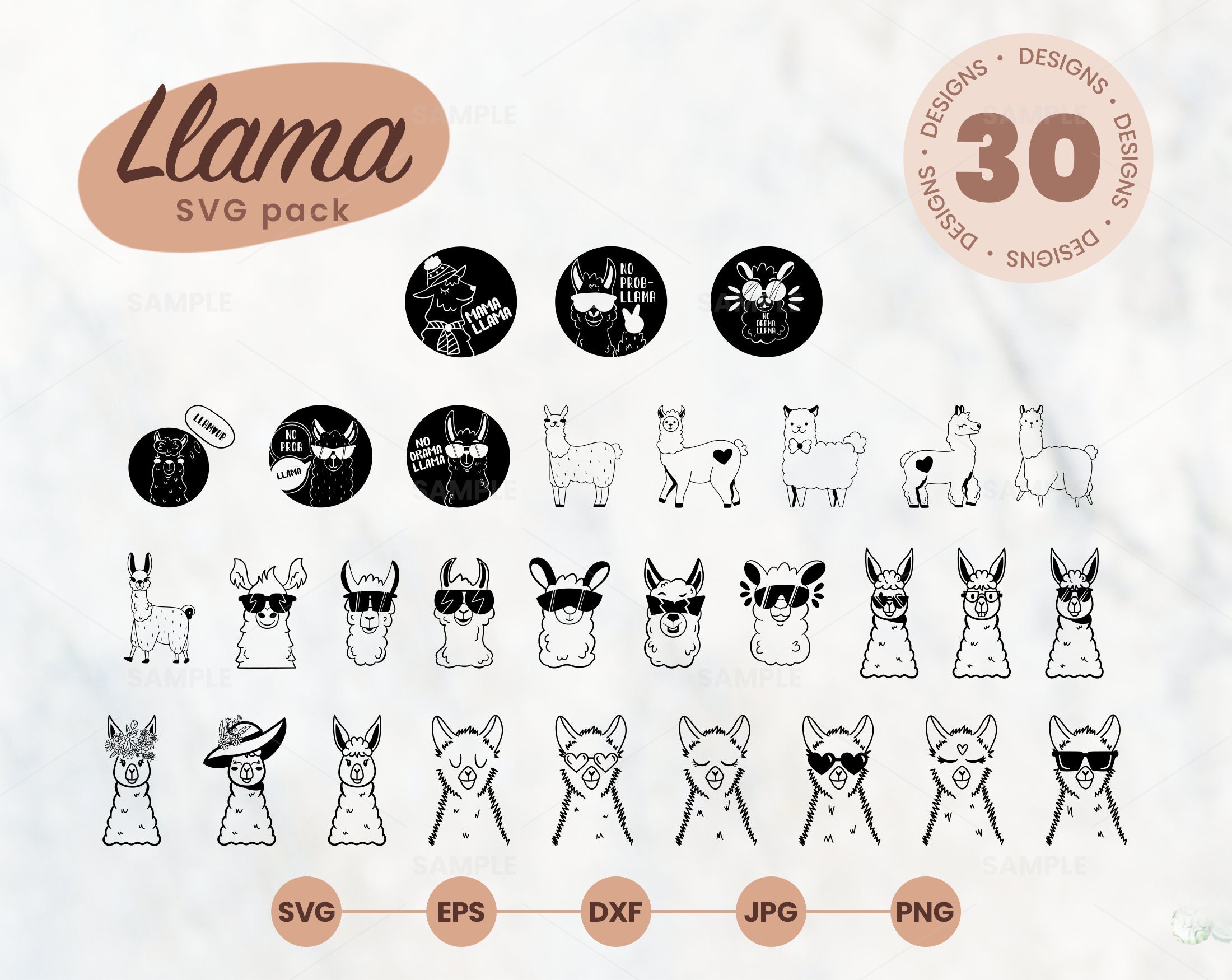 30 Llama SVG Bundle | Llama Face Svg Files, Digital Alpaca Design ...