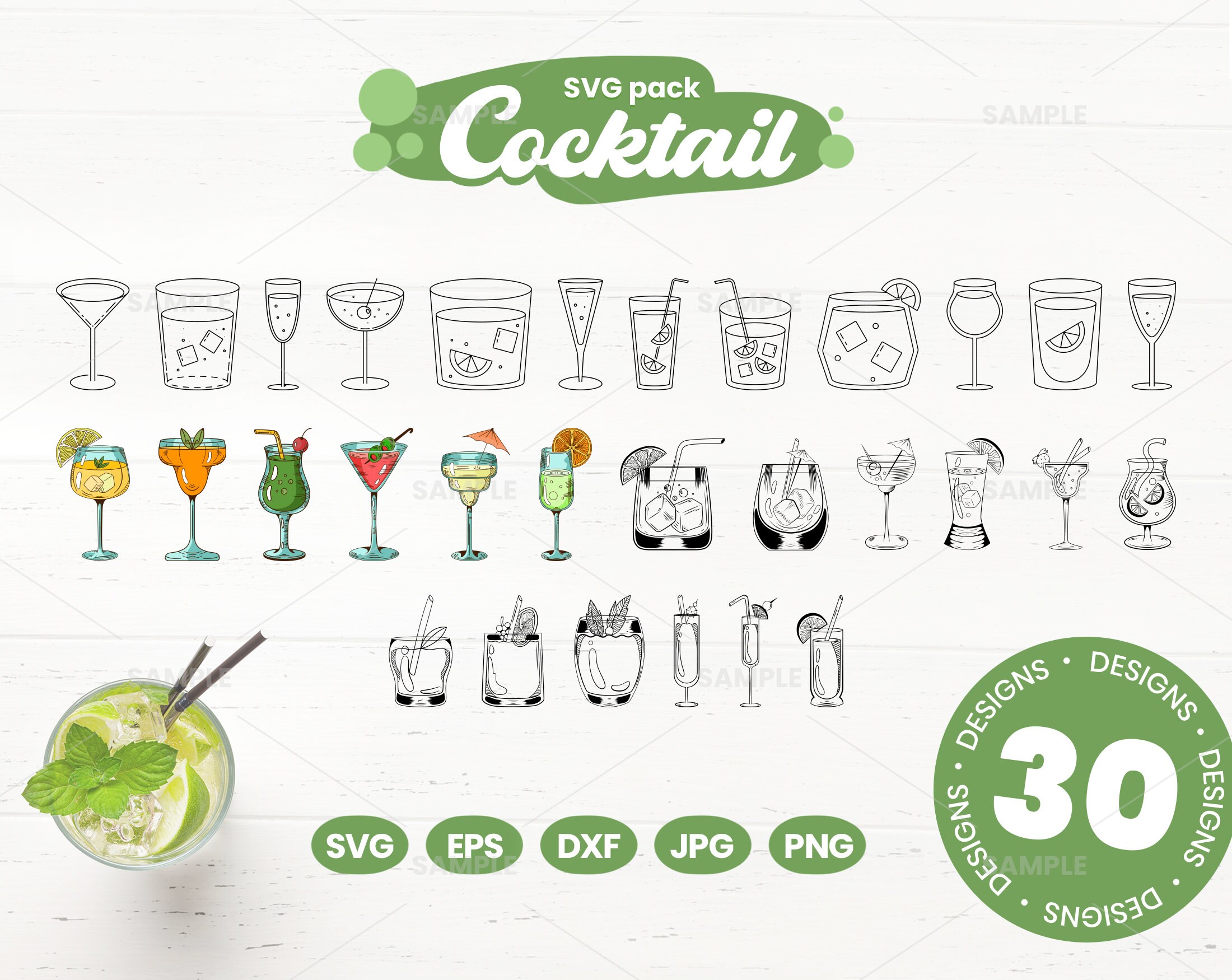 30 Cocktails SVG Bundle | Cocktails SVG File, Cocktail Svg, Cocktail ...