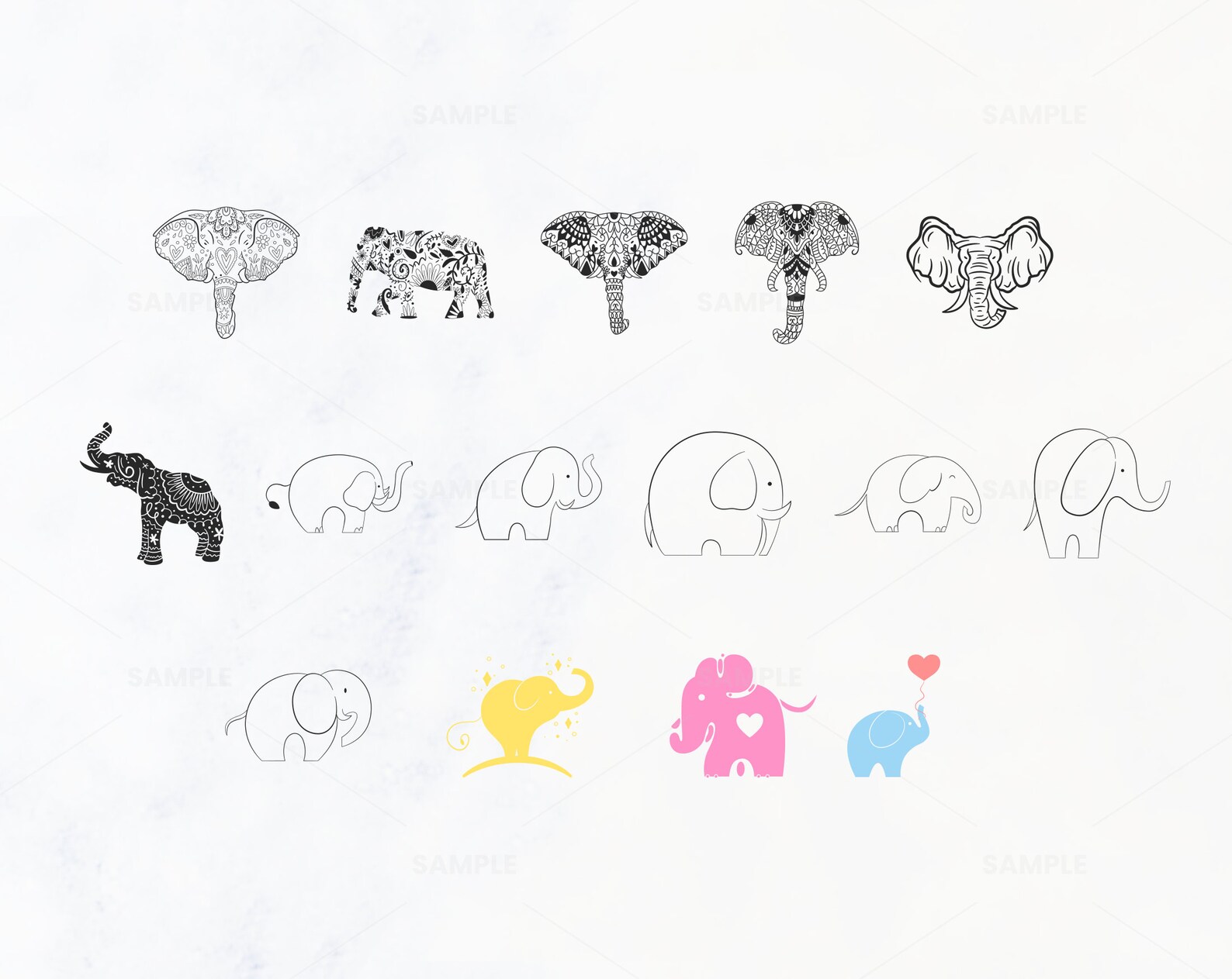 30 Elephant SVG Bundle | Elephant Svg, Elephant Png, Elephant Dxf ...