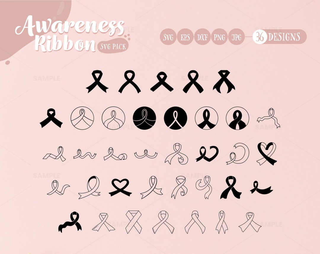 36 Awareness Ribbon SVG Pack | Breast Cancer Svg, Cancer Ribbon Svg ...
