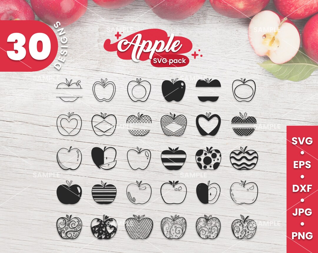 30 Apple SVG Bundle | School Svg, Apple Cricut Files, Apple Silhouette ...