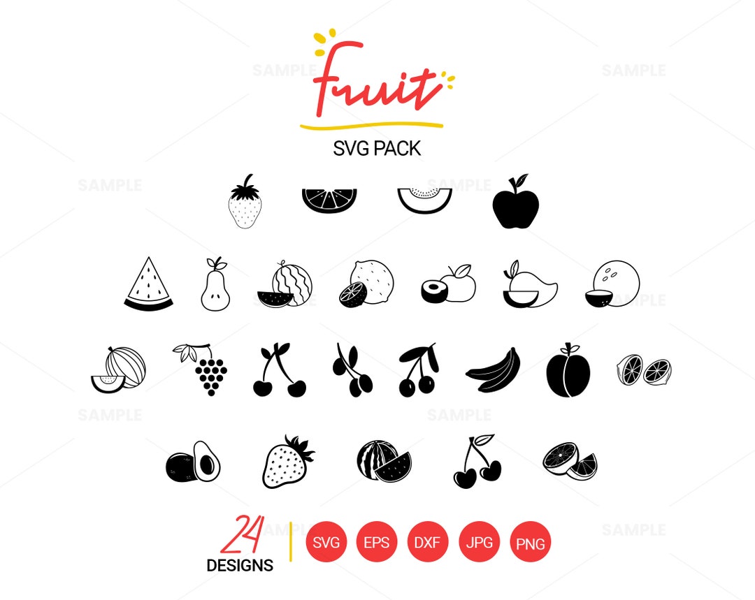 24 Fruit SVG Pack Fruit SVG Bundle, Tropical Fruit SVG, Furit Cut File ...