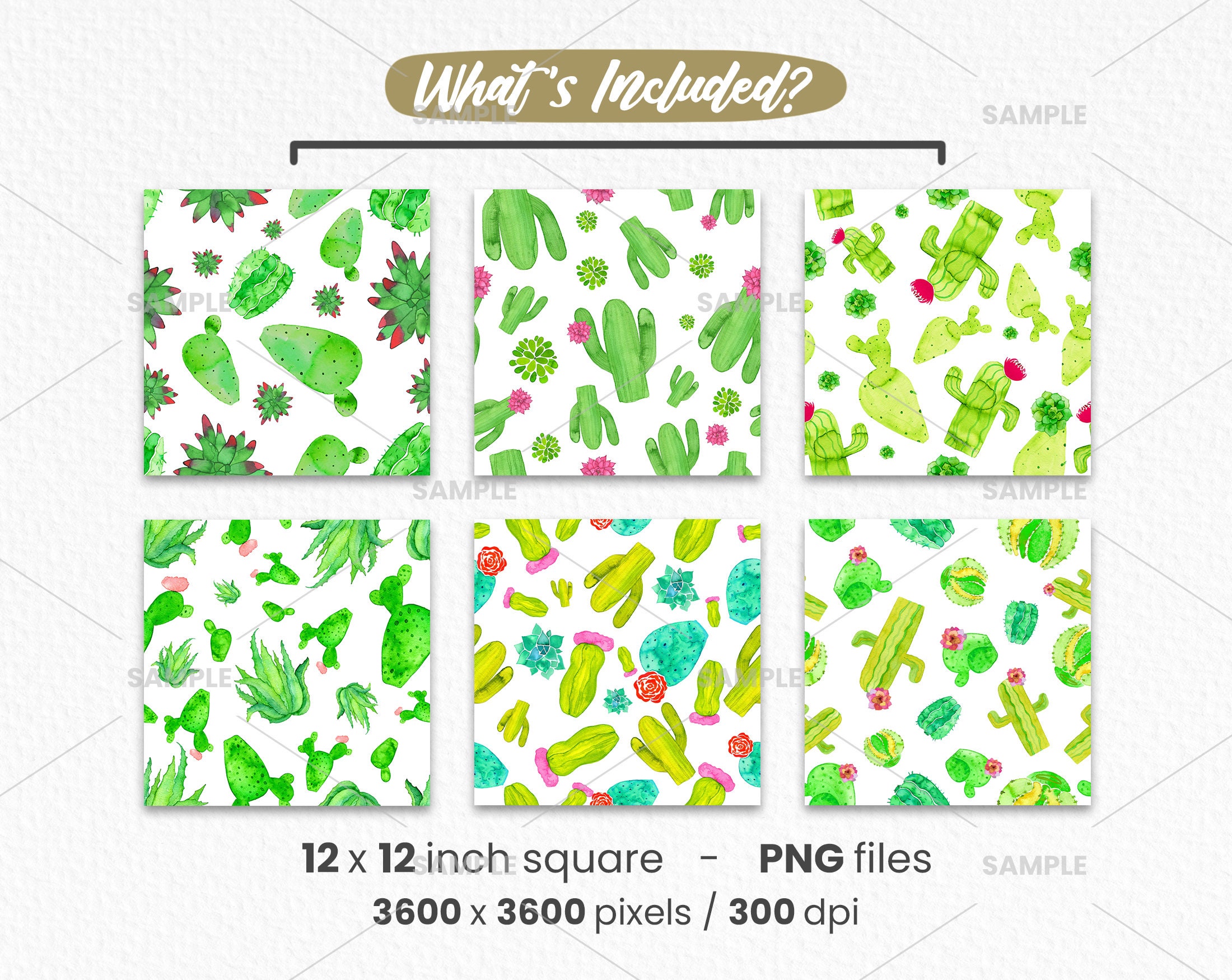 6 Watercolor Cactus Patterns Bundle Watercolor Floral - Etsy