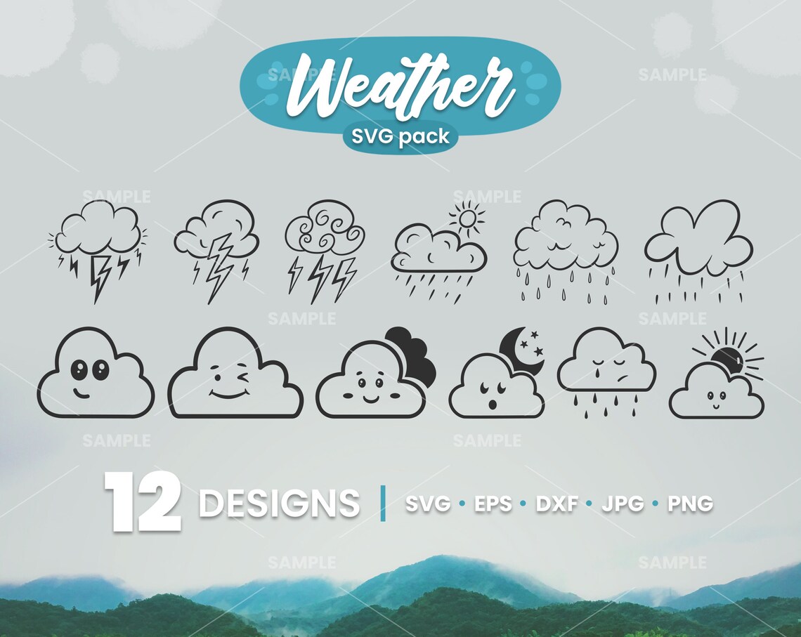 12 Weather SVG Bundle | Cloud Svg Bundle, Weather Cloud Svg ...