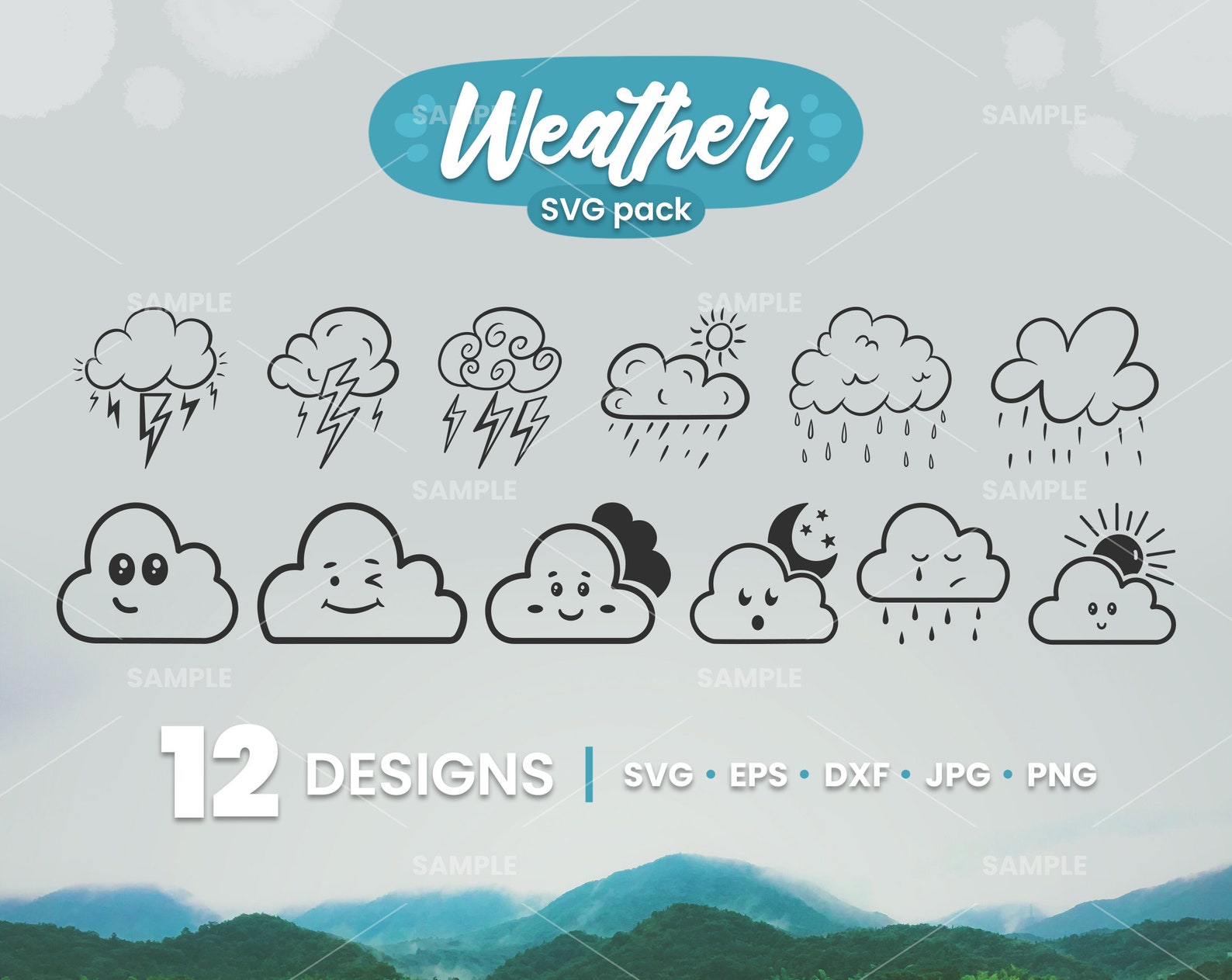12 Weather SVG Bundle | Cloud Svg Bundle, Weather Cloud Svg ...