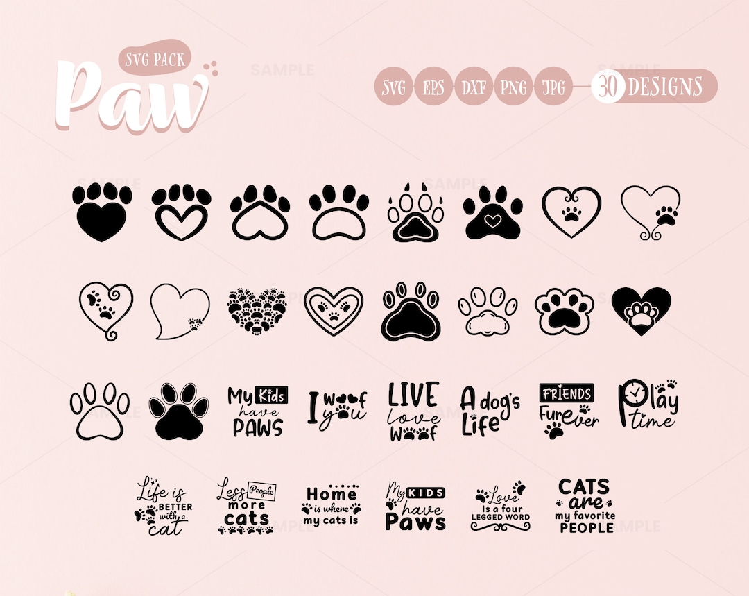 30 Paw SVG Pack | Paw Print SVG, Paw Shirt Design, Pets Paw Svg, Dog ...