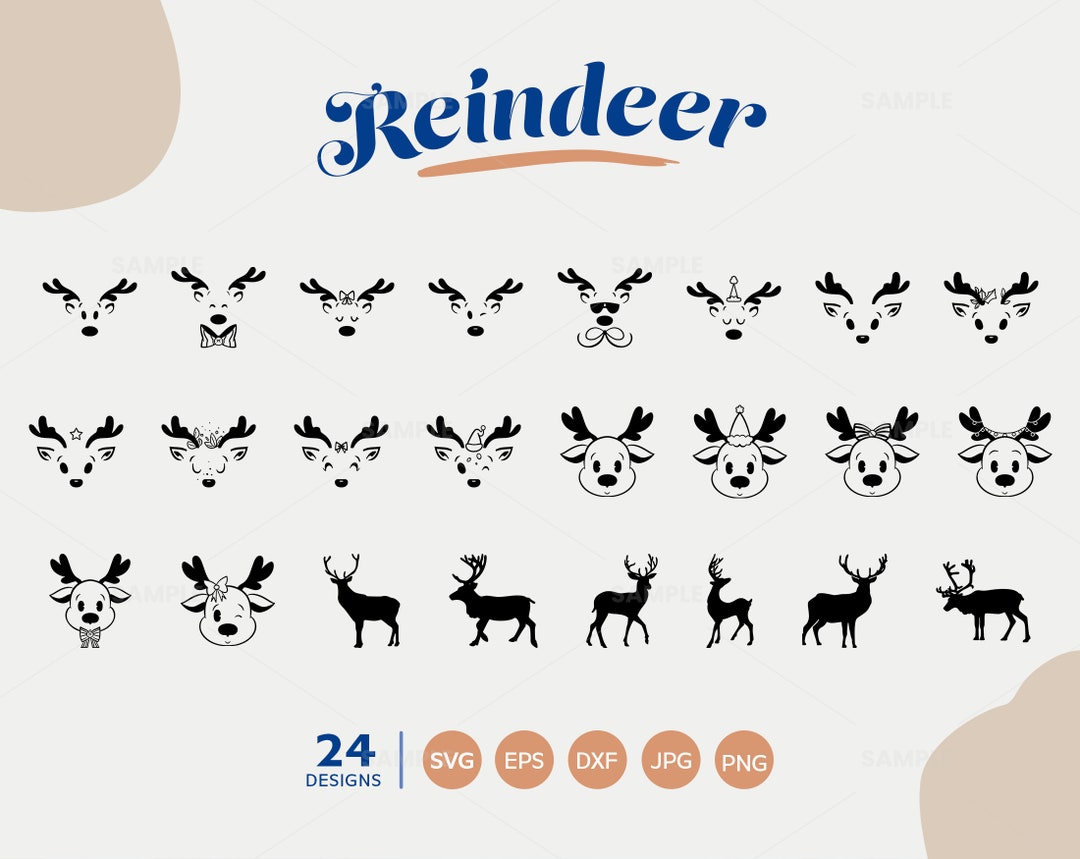 24 Reindeer SVG Bundle | Cute Reindeer Bundle, Svg Reindeer, Reindeer ...