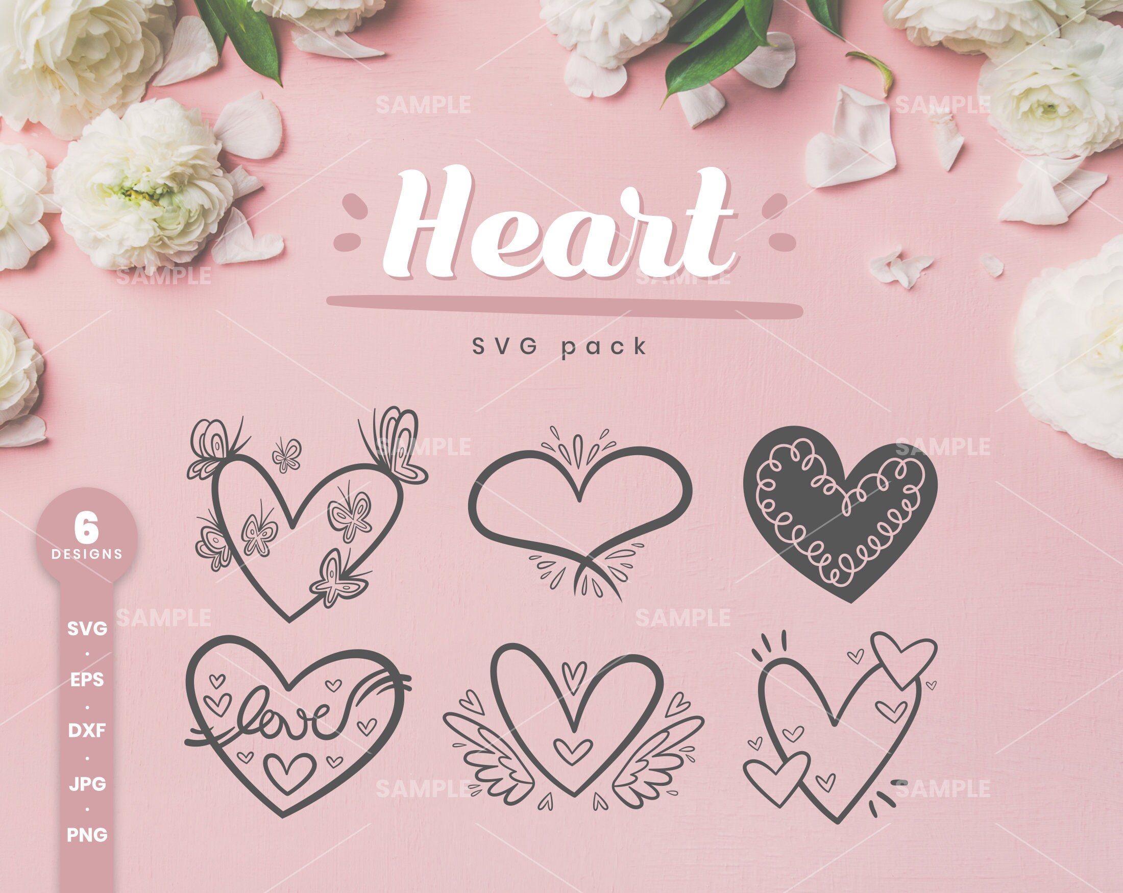 Heart SVG Pack 4 Heart Bundle Svg, Sketch Heart Svg, PNG, PDF, Cricut ...