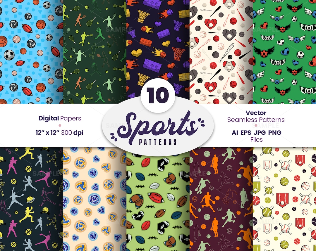 10 Sports Pattern Bundle | Sports Digital Paper, Sports Ball Printable ...