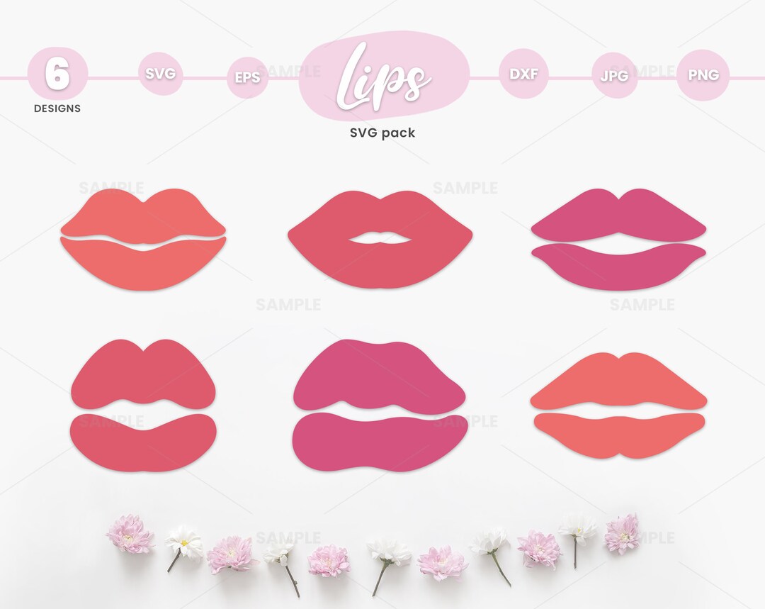 Lips SVG Pack 8 Lips Svg, Kiss Design, Cricut and Silhouette, Instant ...
