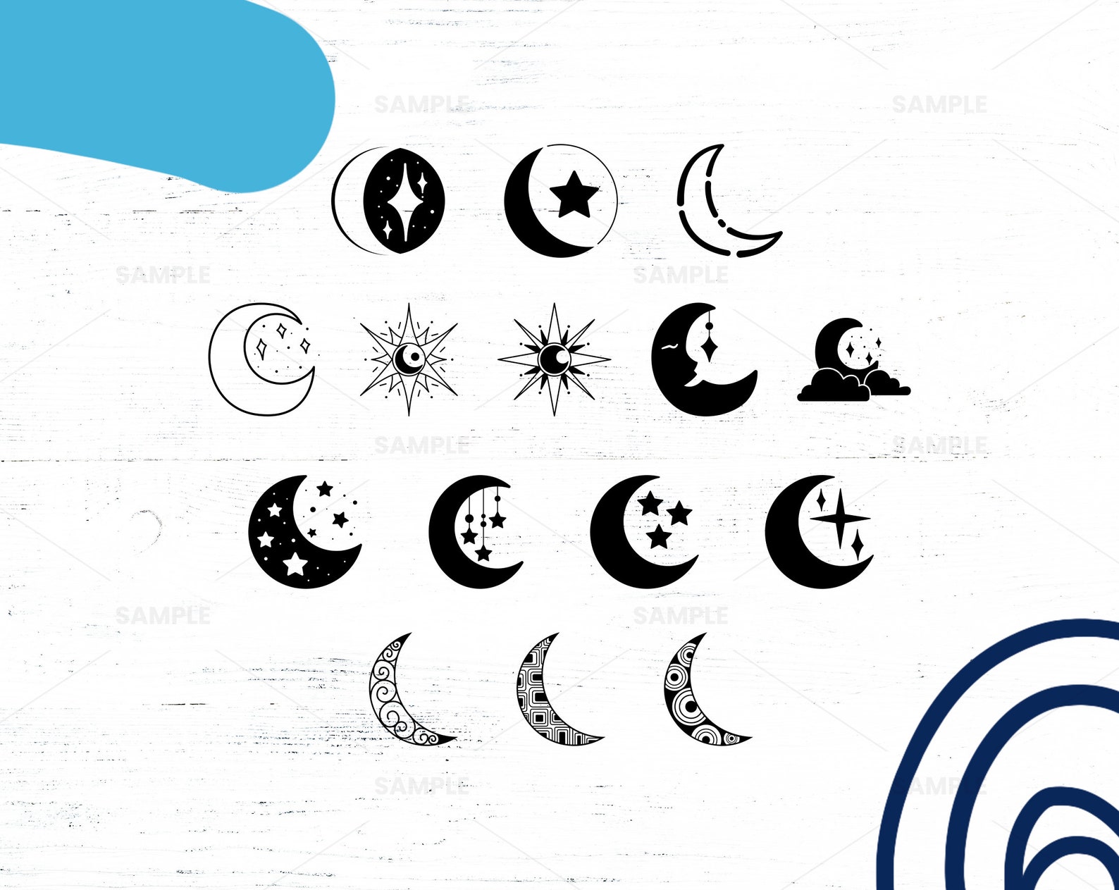 30 Moon SVG Pack | Crescent Moon Svg Bundle, Crescent Moon, Celestial ...