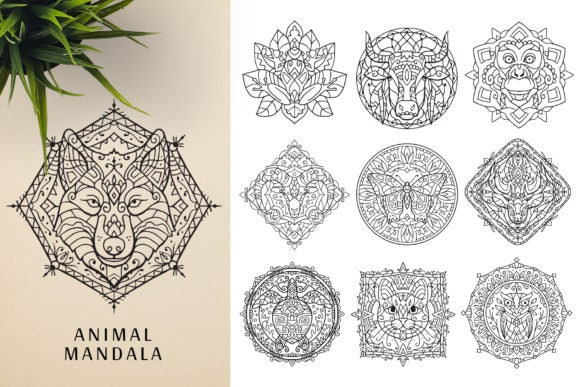 10 Animal Mandala SVG, Zentangle SVG, Mandala for Cricut, Clipart ...