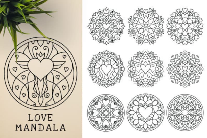 50 Love and Heart Mandala SVG, Mandala Designs Mega Bundle SVG, Sacred ...