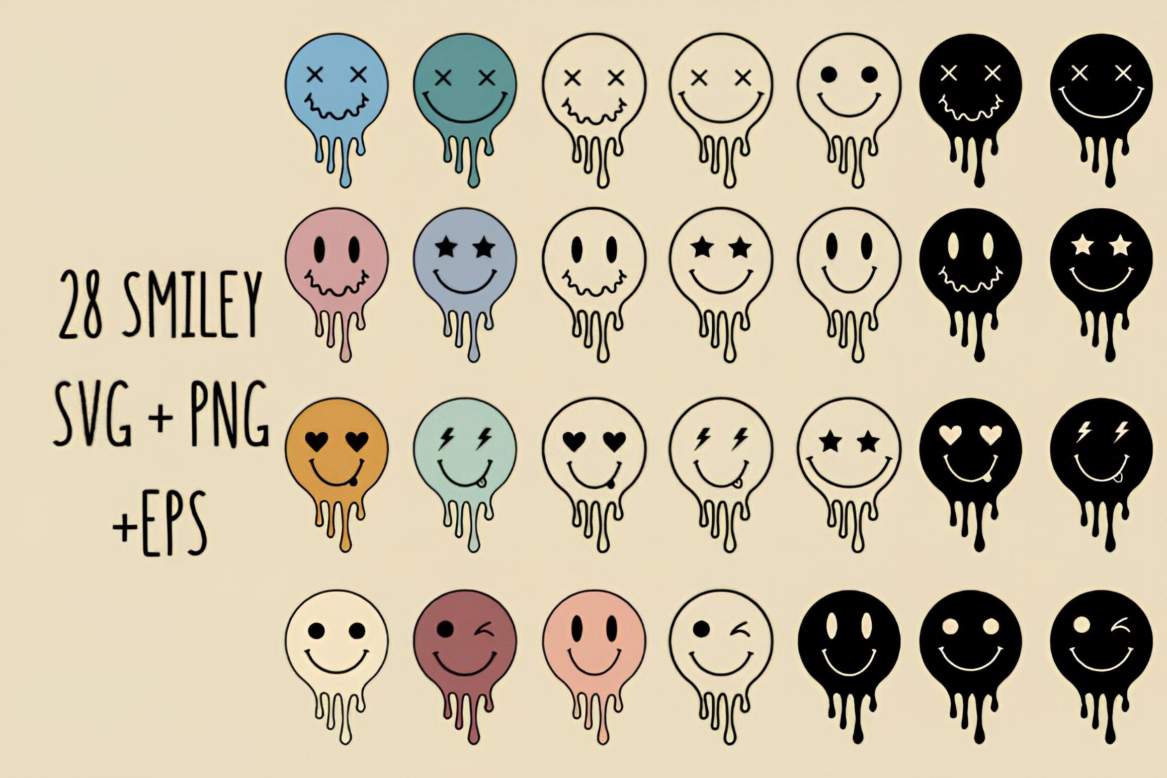 Smiley Svg Bundle, Groovy Smiley Svg, Dripping Smiley Svg, Emoji Svg ...