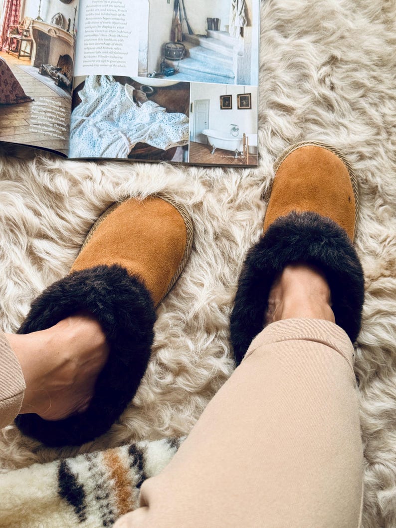 Follkee Women's Slippers Slip On, 100% Wool Leather Handcrafted Luxury ...