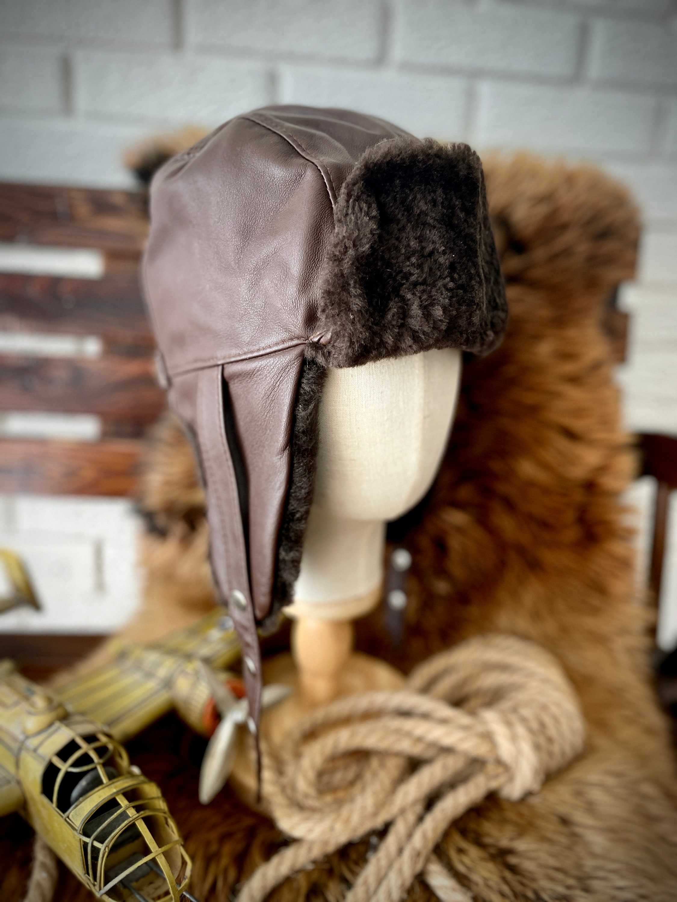 Pilot Aviator Bomber Hat Sheepskin Wool Lined Handcrafted - Etsy
