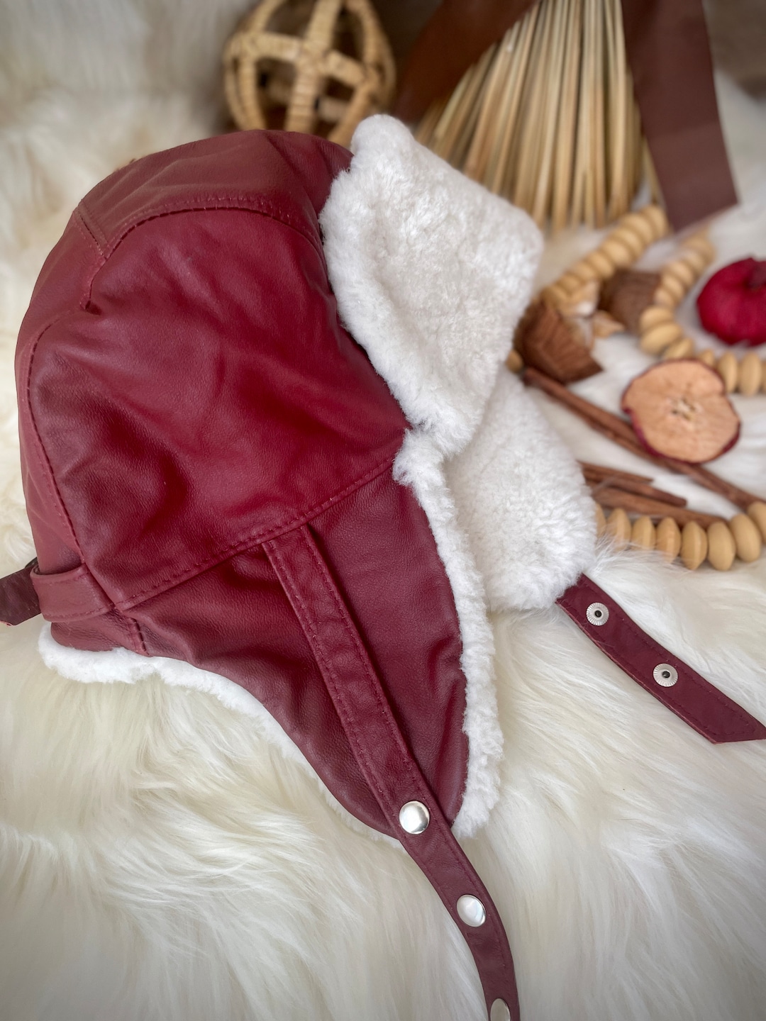 Pilot Aviator Bomber Hat Sheepskin Wool Lined Handcrafted Sustainable ...