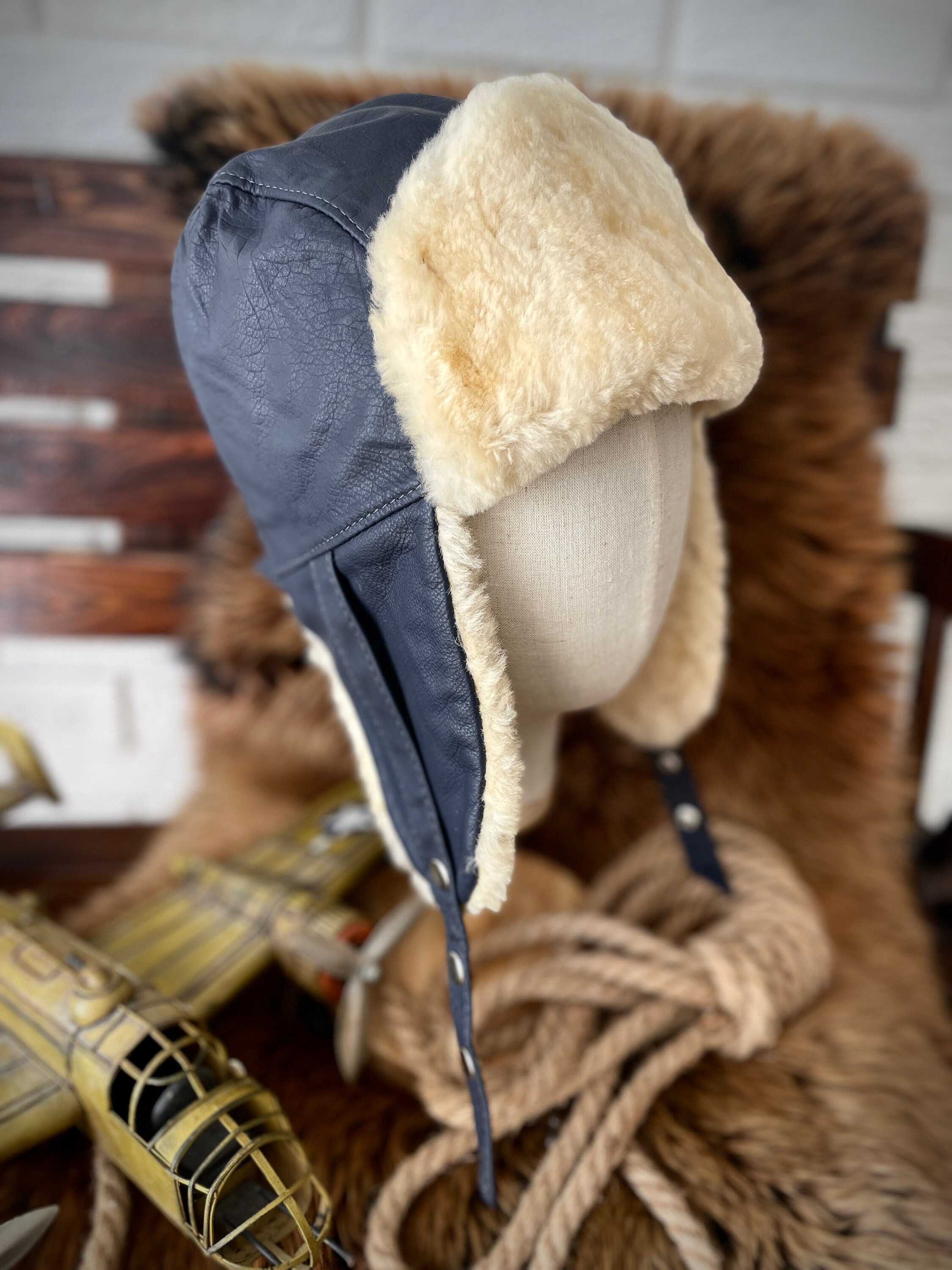 Pilot Aviator Bomber Hat Sheepskin Wool Lined Handcrafted - Etsy