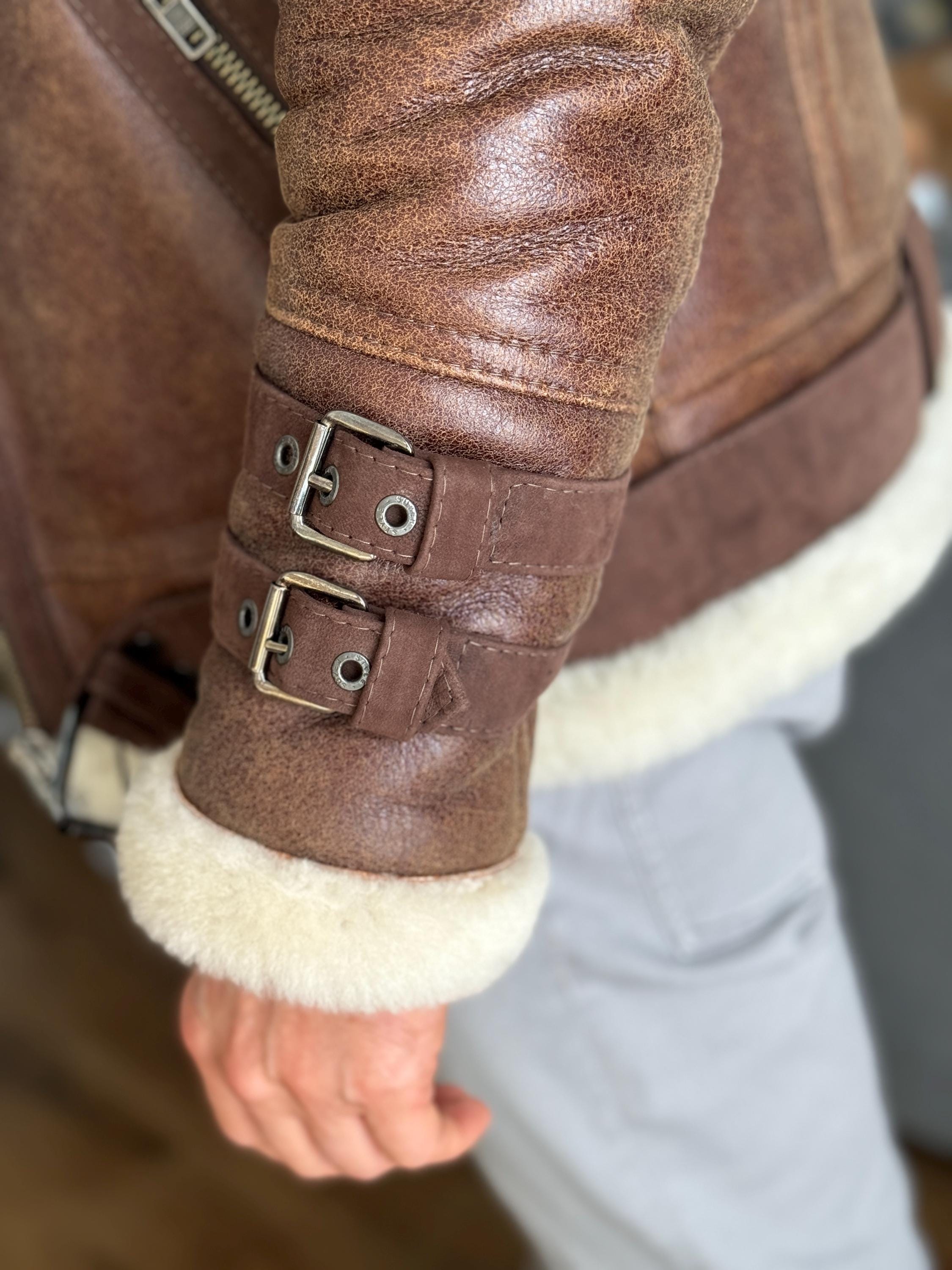 Follkee Real Sheepskin Aviator Pilot Bomber Jacket, UNISEX Handmade ...