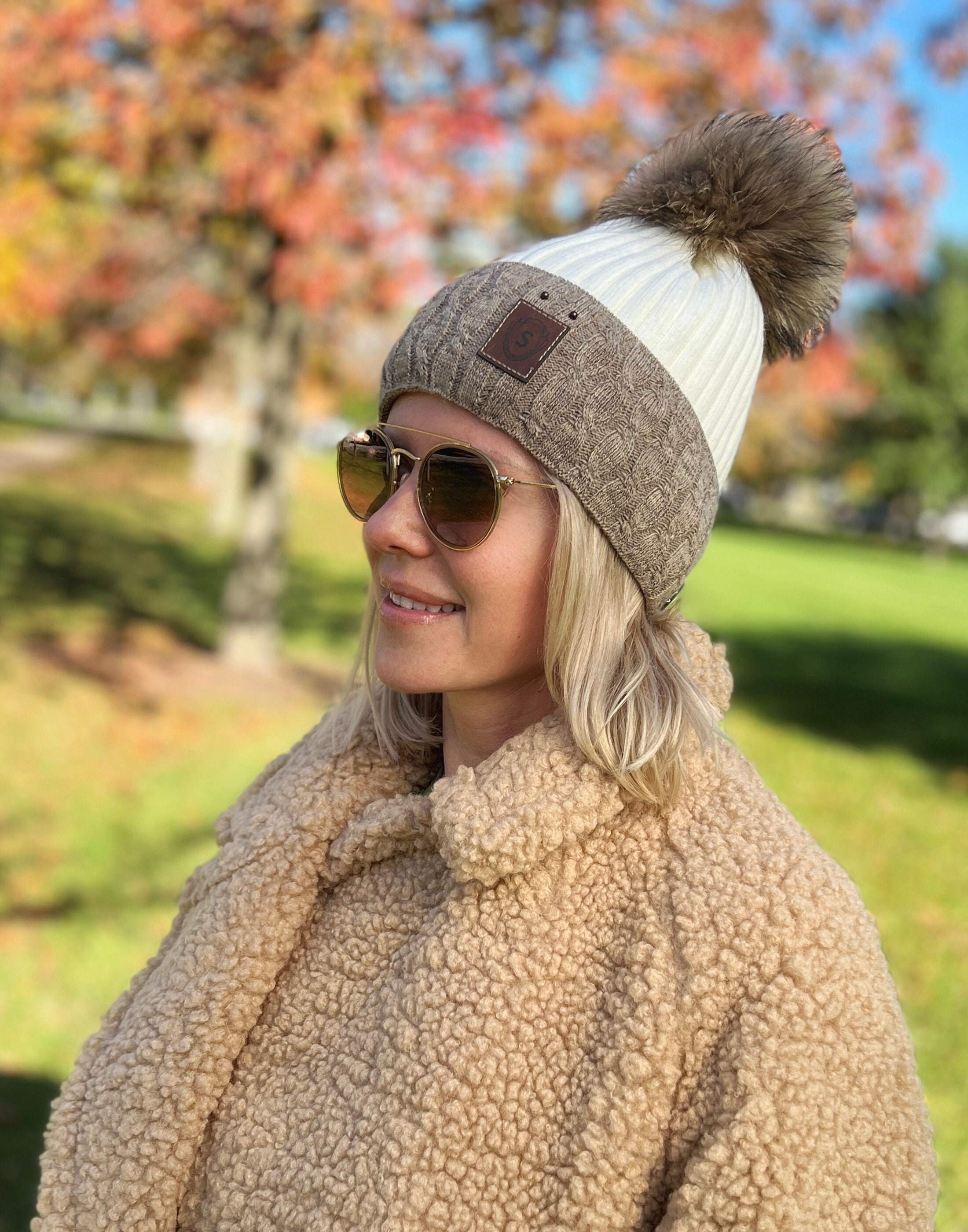 Women's White Beige Hat Beanie Fluffy Fur Pompom Fleece - Etsy