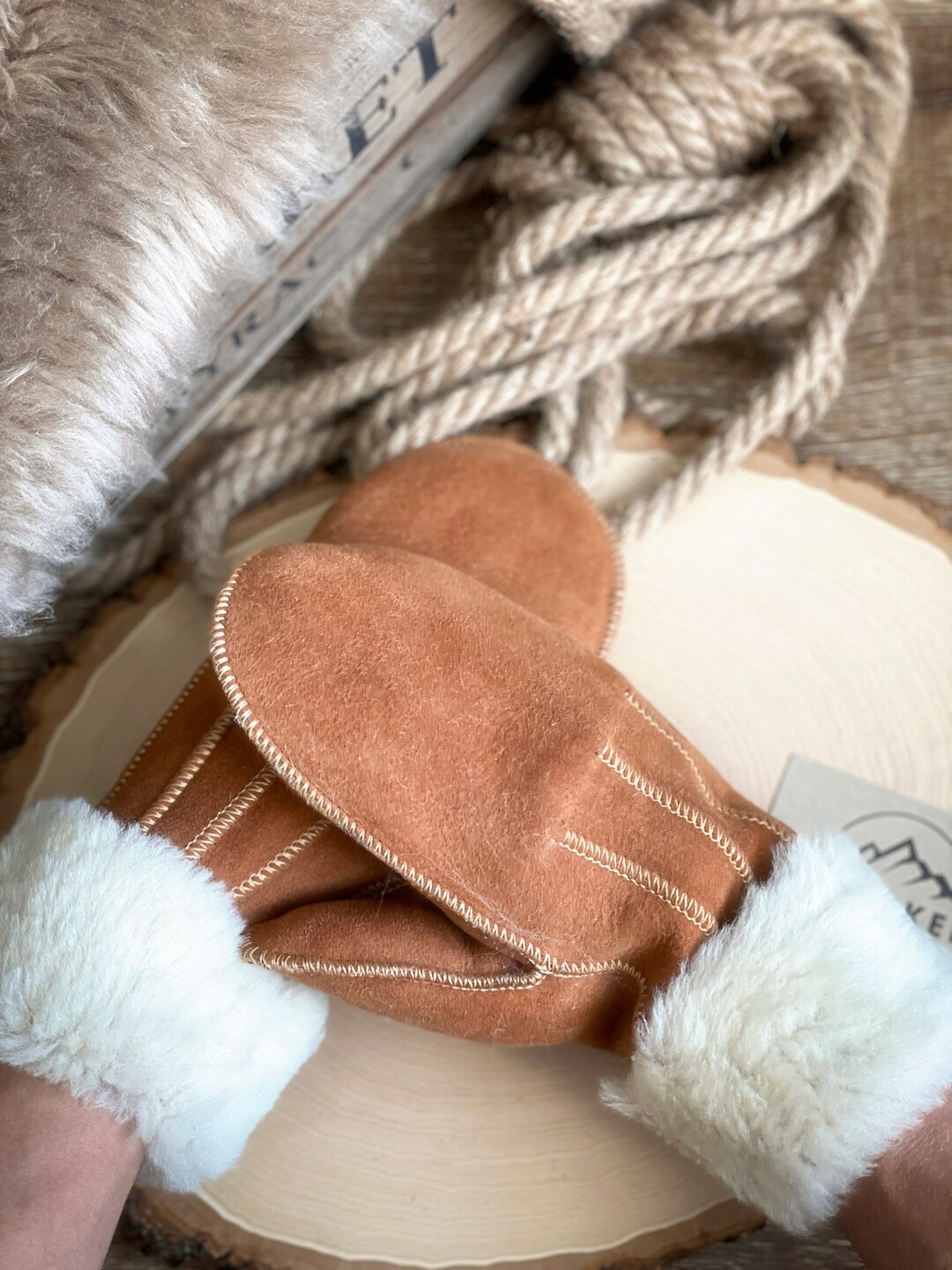 Follkee Women's Mittens Sheepskin Wool Mittens Light Brown Natural ...