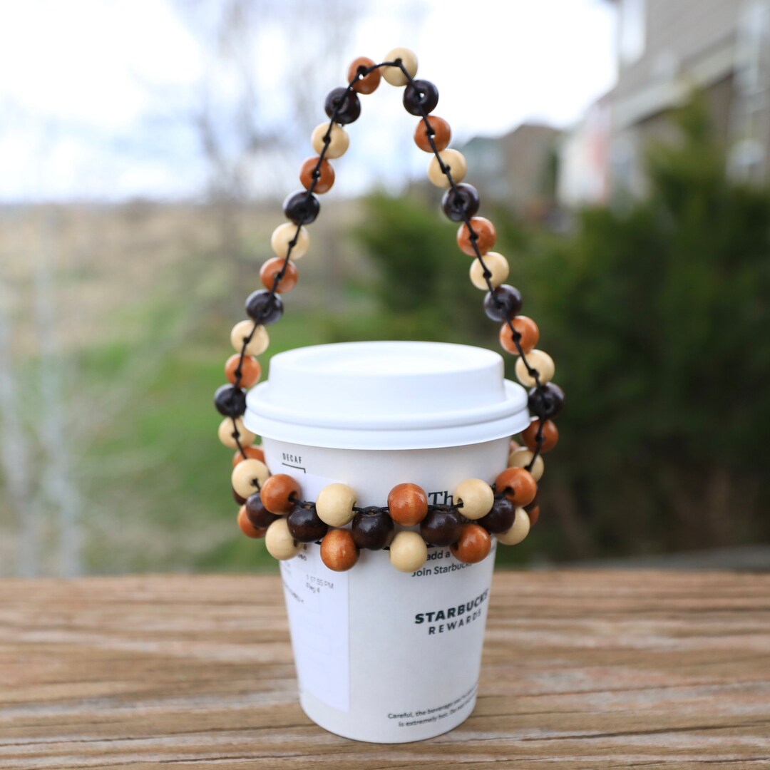 Handmade Wooden Bead Coffee Cup Holder: Stylish Take Away Sleeve - Etsy