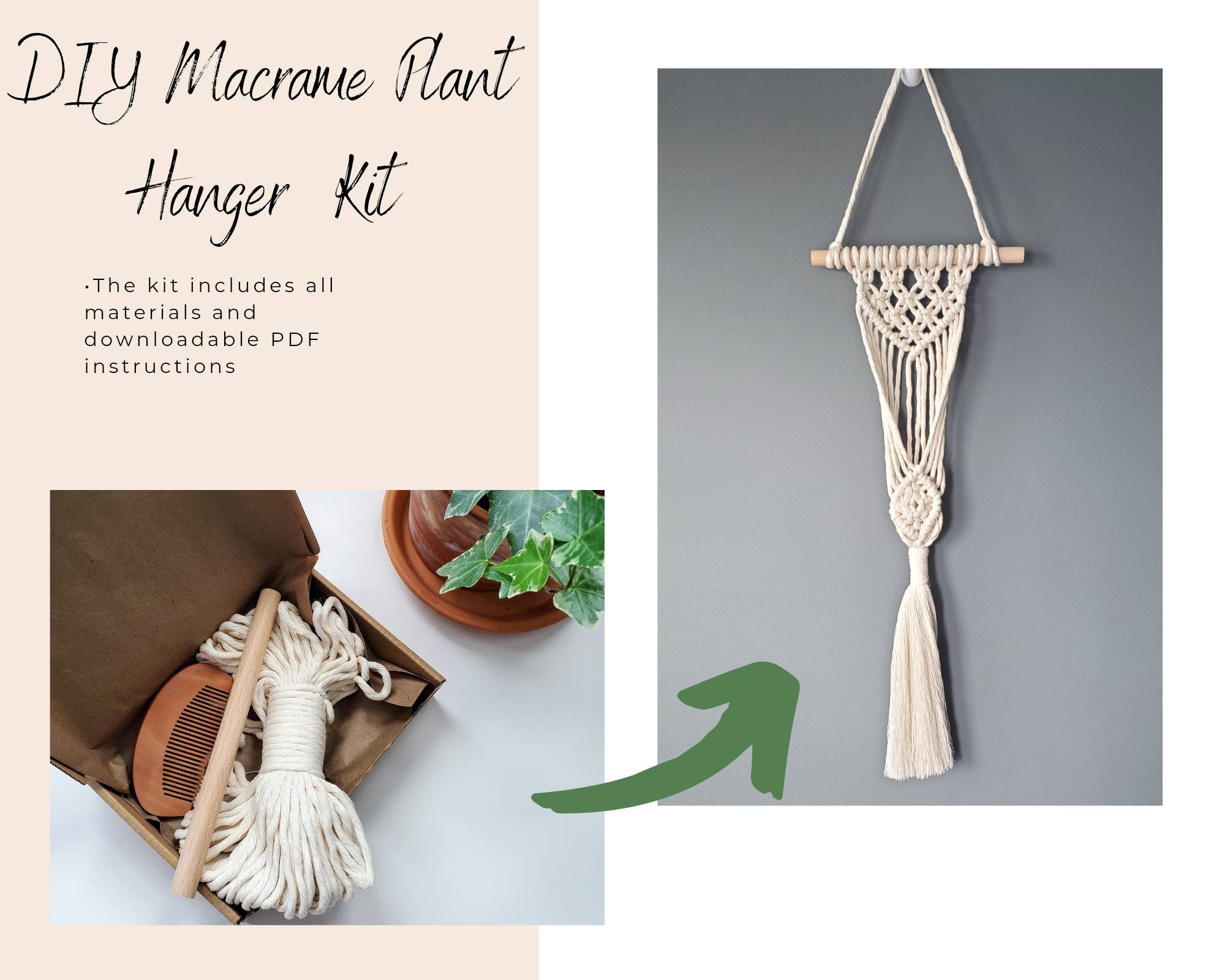 DIY Macrame Kit - Easy Macrame Plant Hanger, Includes Materials and ...