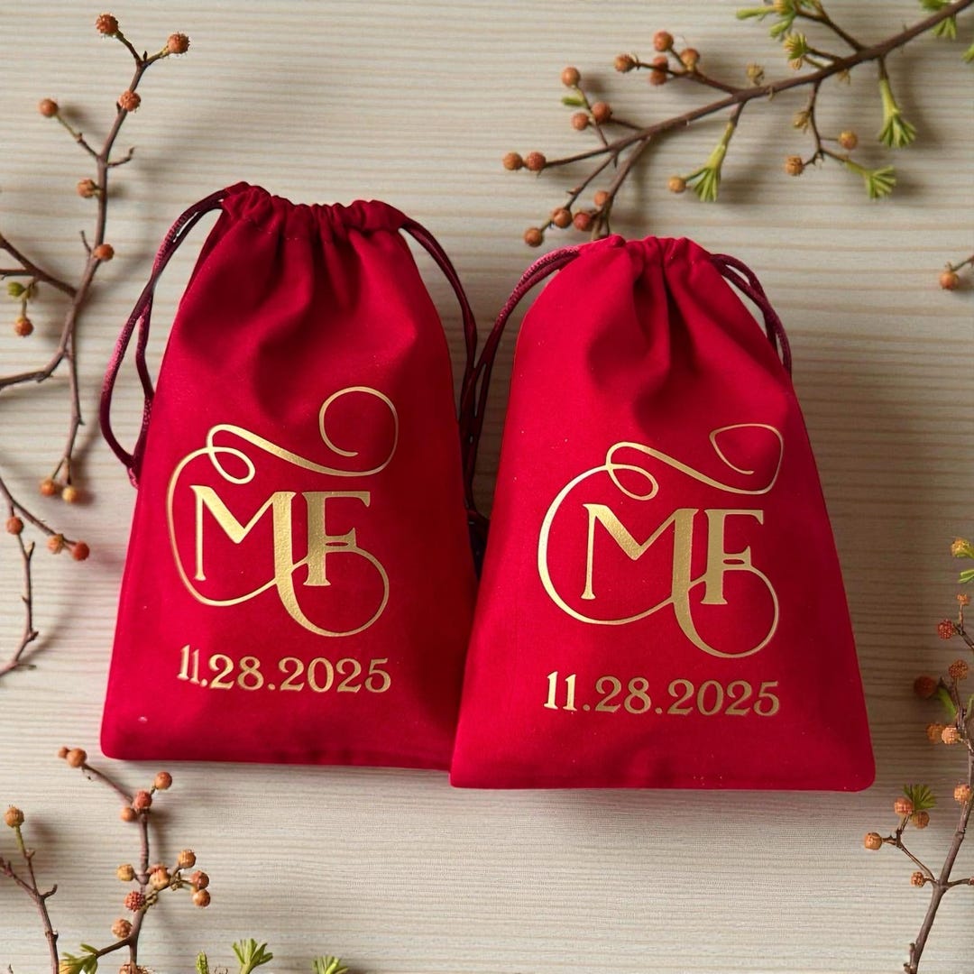 Personalized Velvet Favor Bags for Weddings / Custom Monogram Keepsake ...