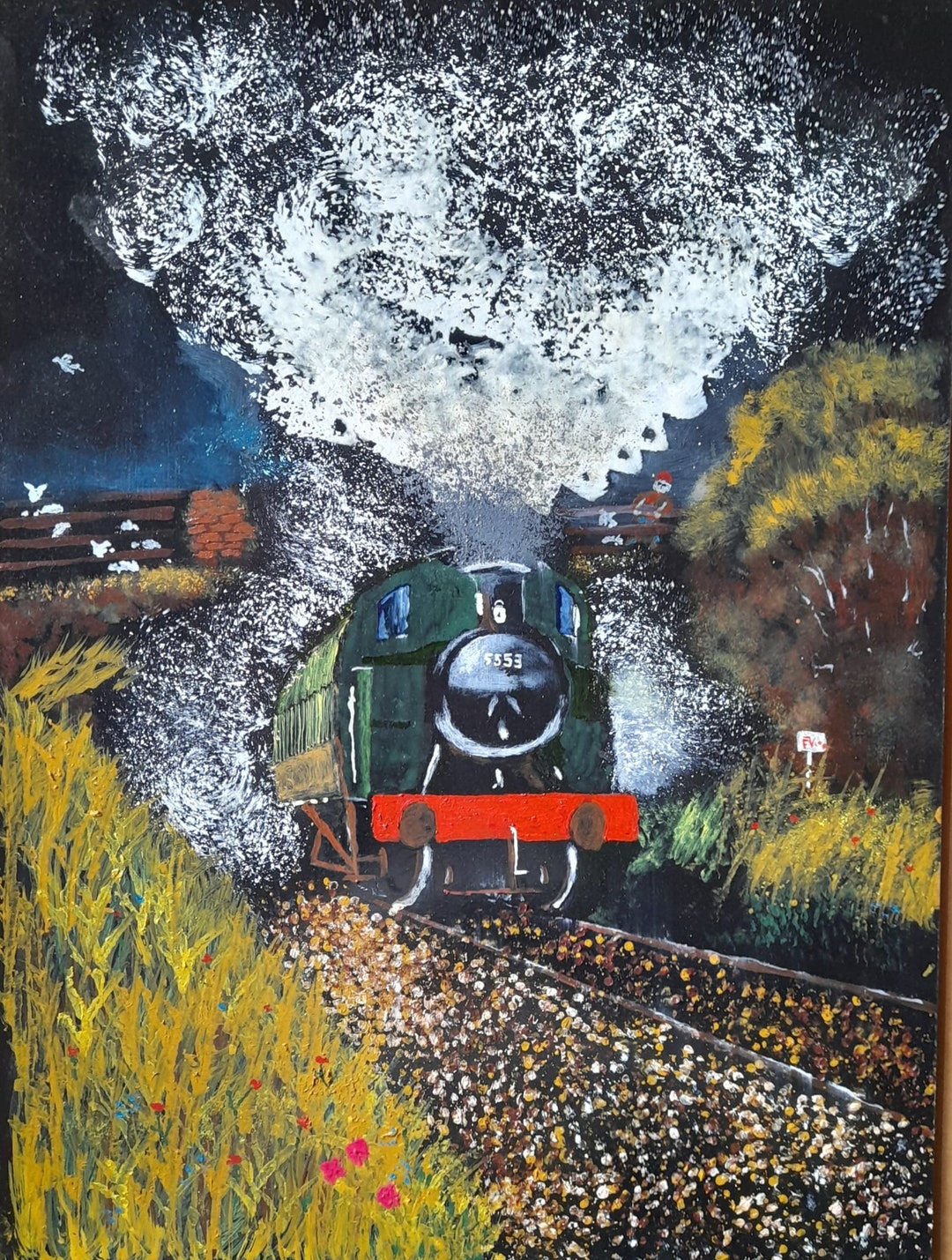Steam Train Oil on Cardboard Original - Etsy