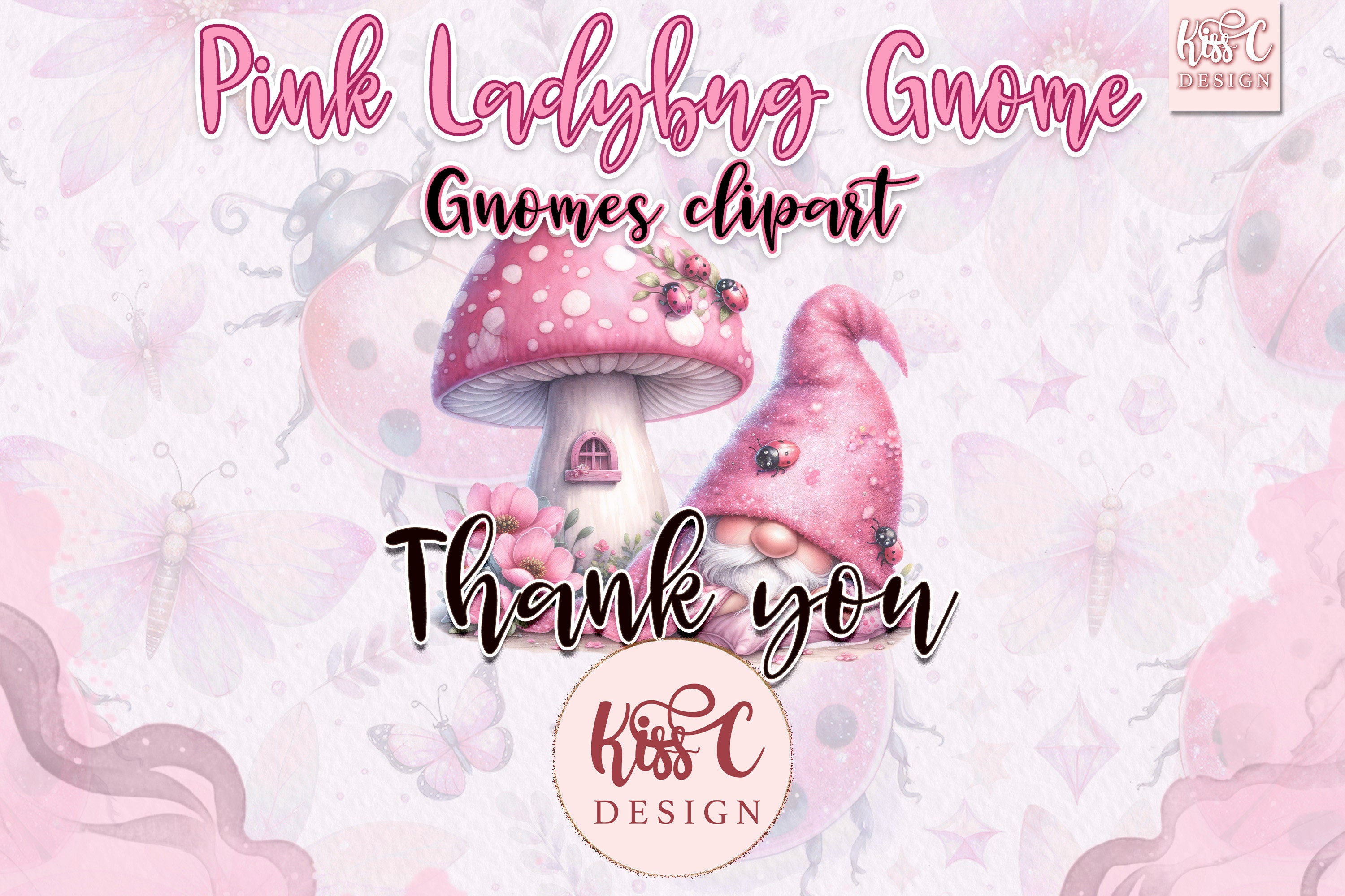 Pink Ladybug Gnomes PNG Clipart. Cute Gnome PNG Bundle. Spring Season ...