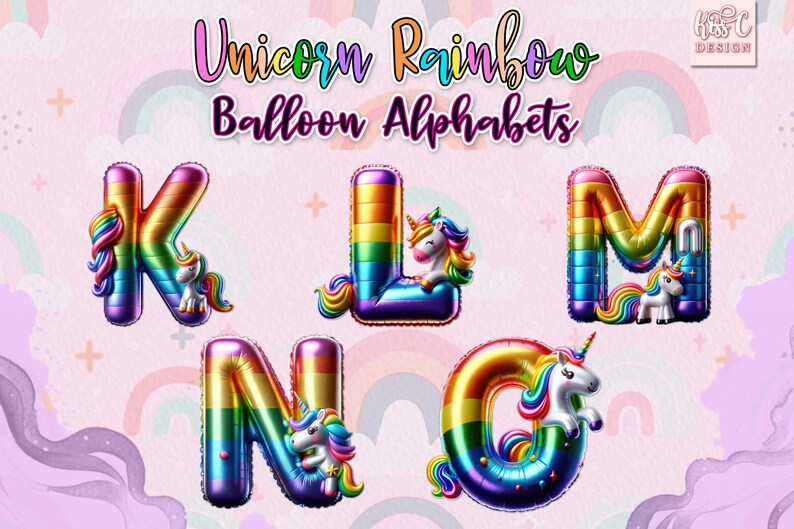 Rainbow Unicorn Balloons Alphabets. A-Z Alphabet PNG Clipart ...