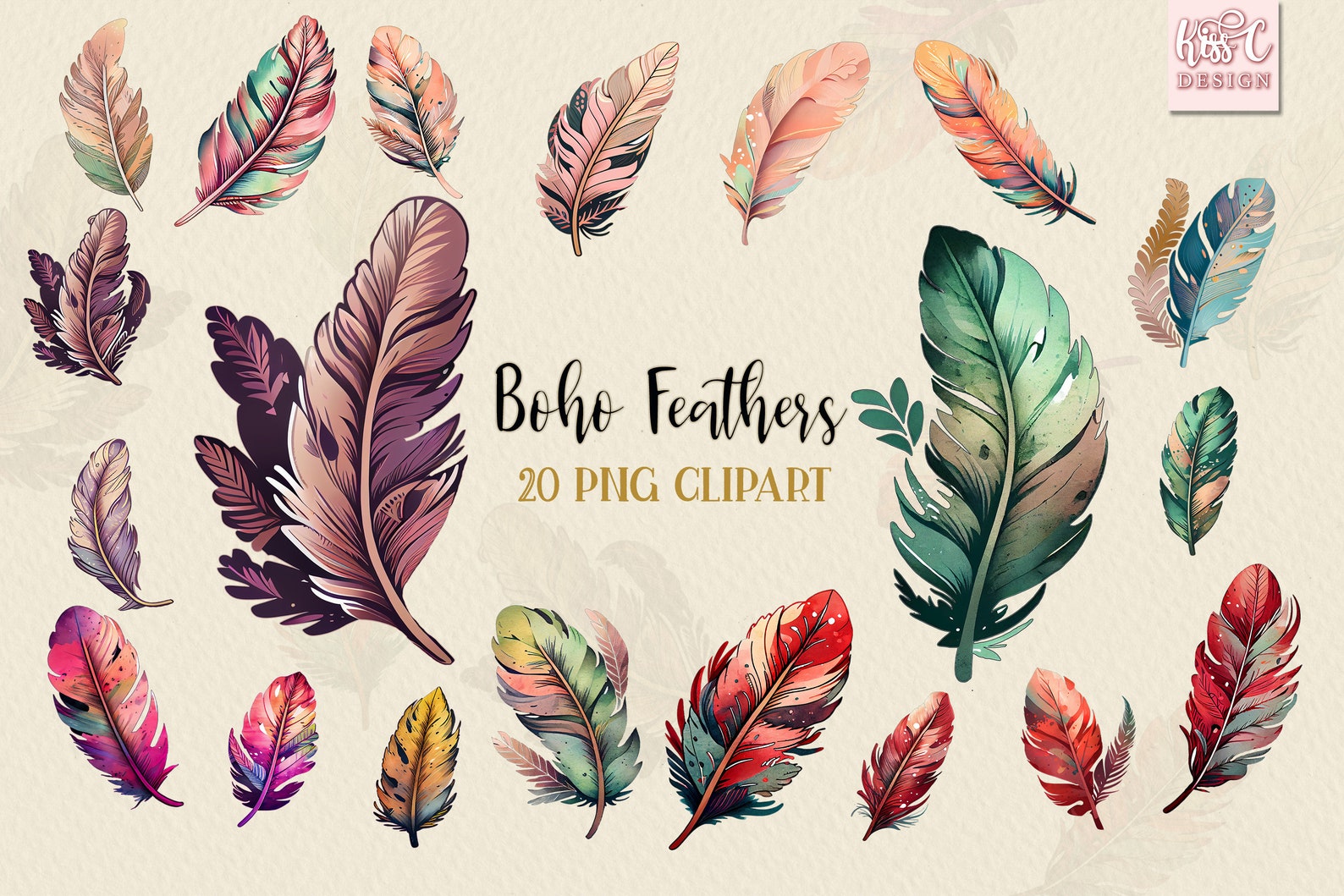 Boho Feathers Watercolor Clipart Collection - Etsy